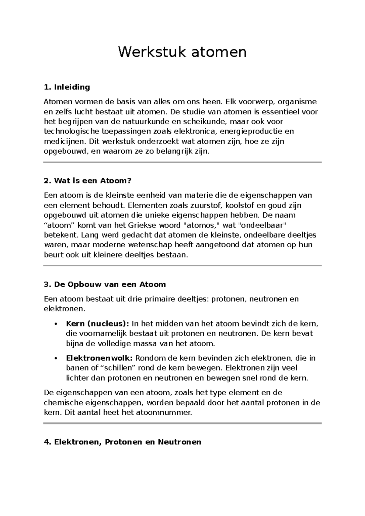 Werkstuk over Atomen en Hun Structuur: Basisbegrippen en Geschiedenis ...