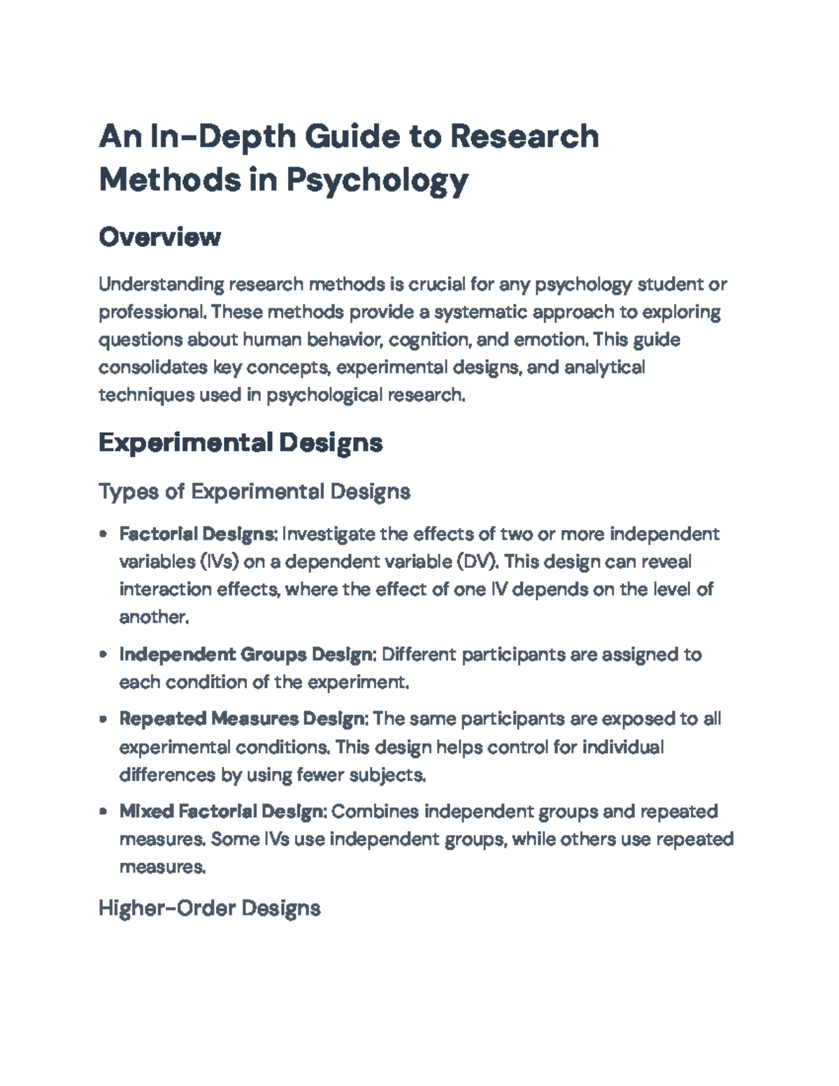 Comprehensive Guide to Research Methods in Psychology (PSY 101) - An In ...