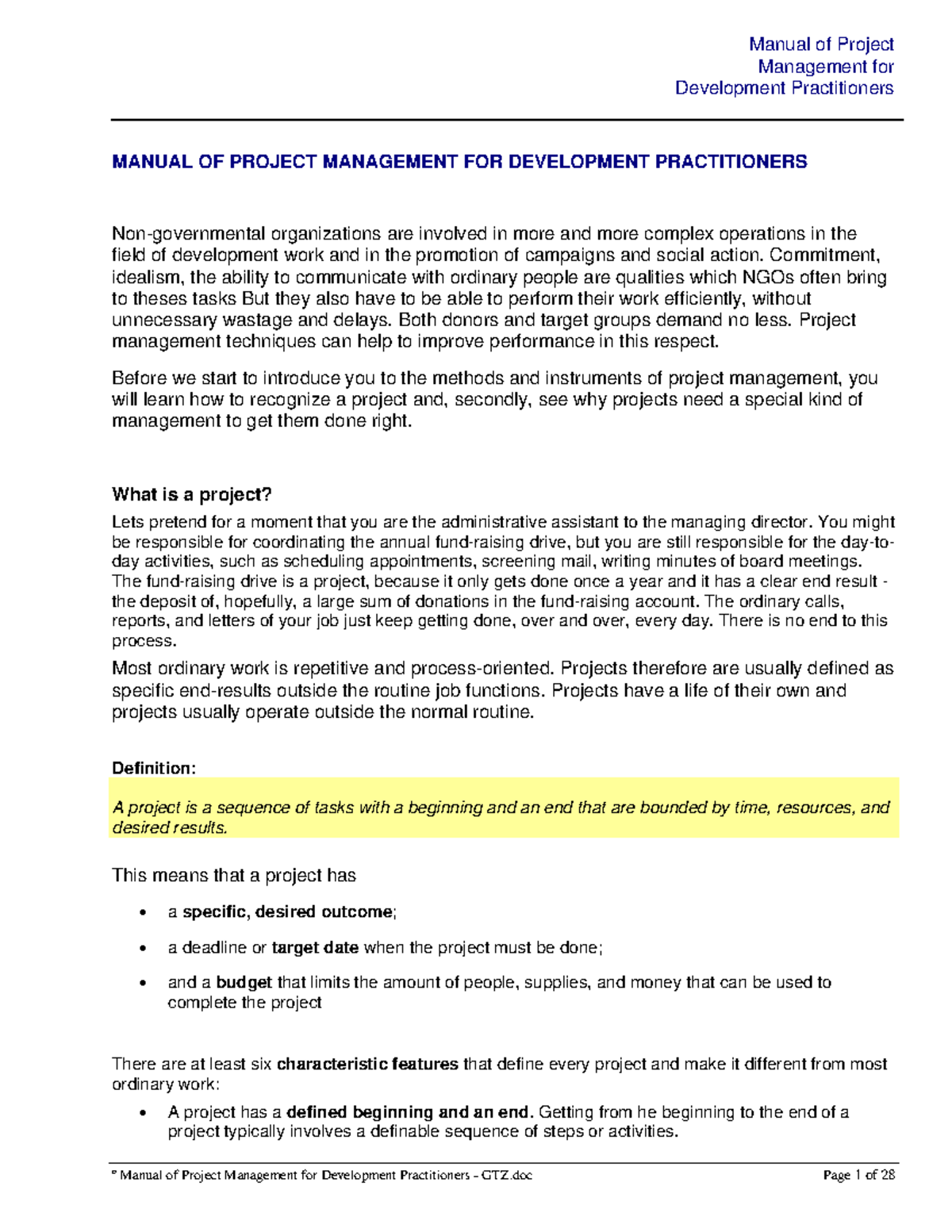Project Management Techniques for Development Practitioners (GTZ) - Studocu