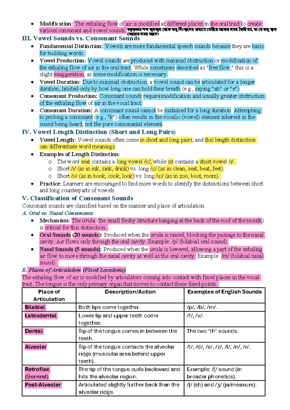 English Notes 3: Vowel and Consonant Sound Distinctions - Studocu