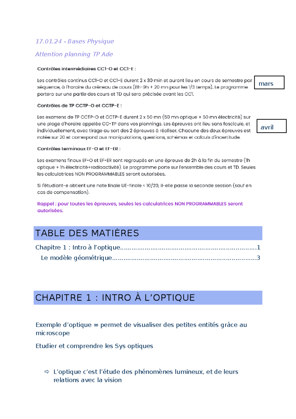 Optique 1 - L1 BG2S: Introduction à l'Optique et Exercices de Bases ...
