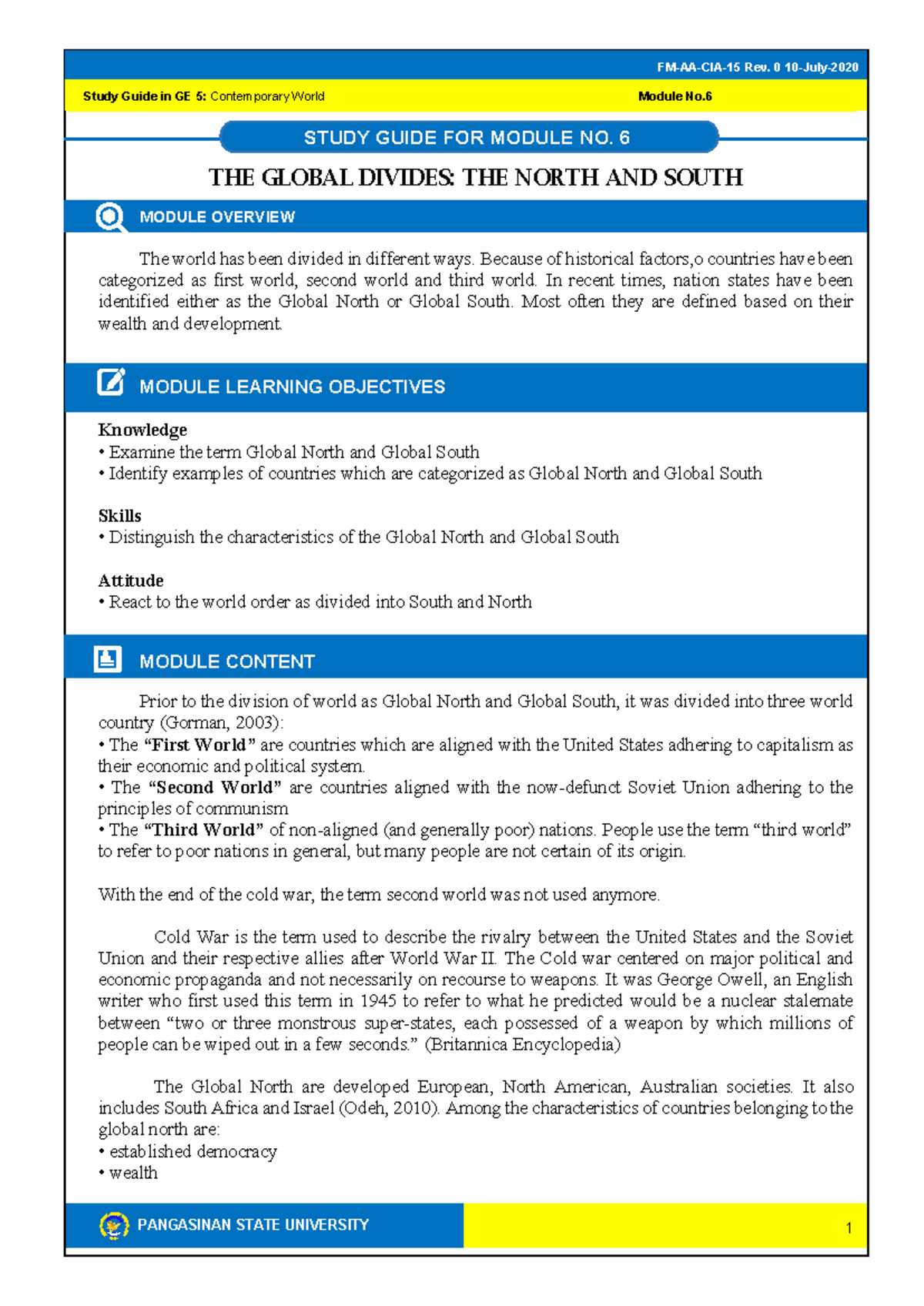 GE 5 Module 6 Study Guide: Understanding Global Divides - Studocu