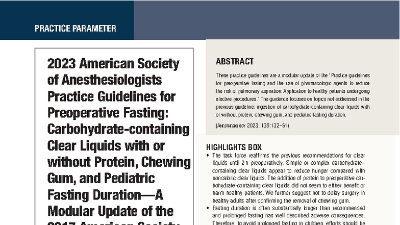 2023 ASA Practice Guidelines for Preoperative Fasting: Key Updates ...