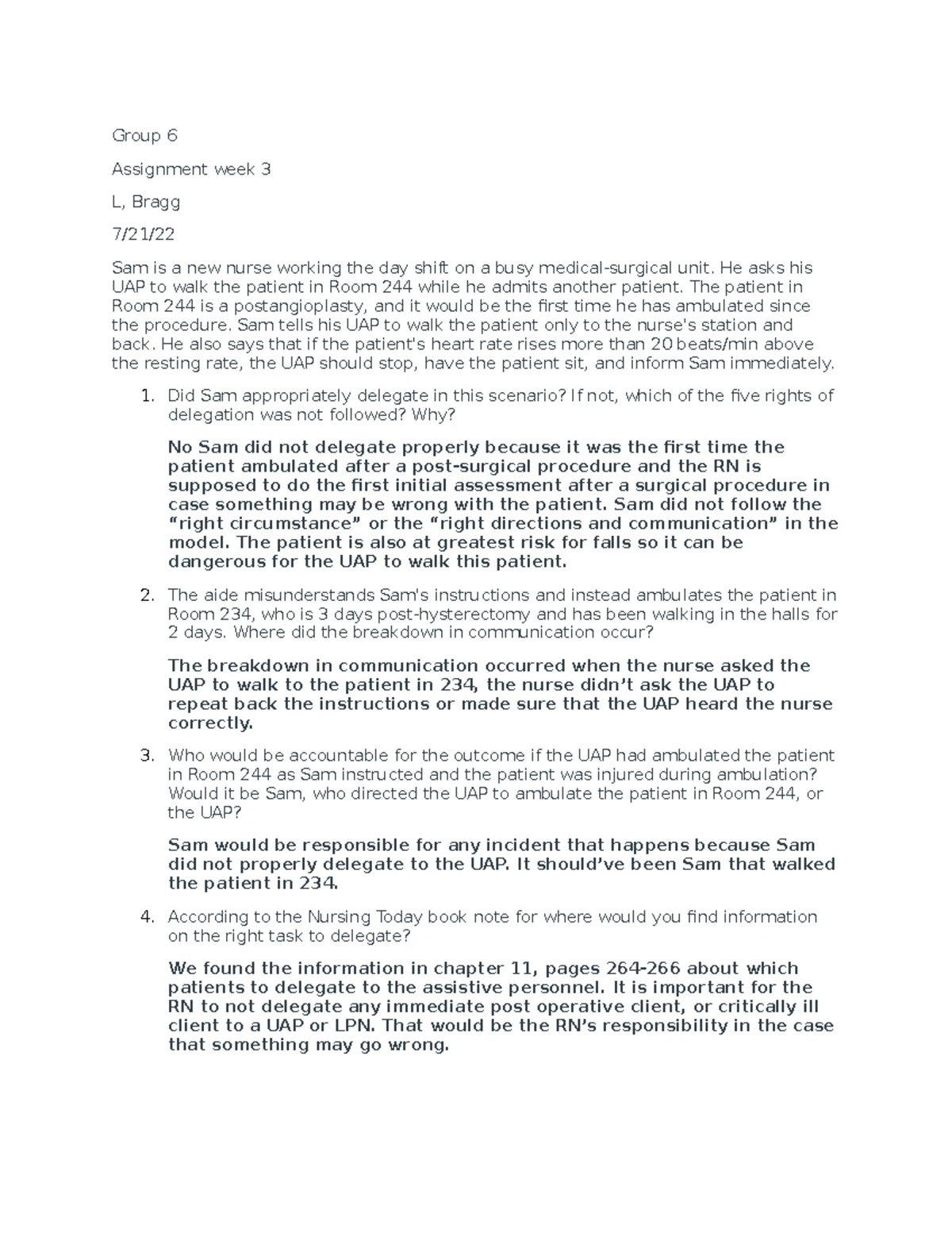 NUR 282: Group Two Week 3 Assignment Overview - Studocu