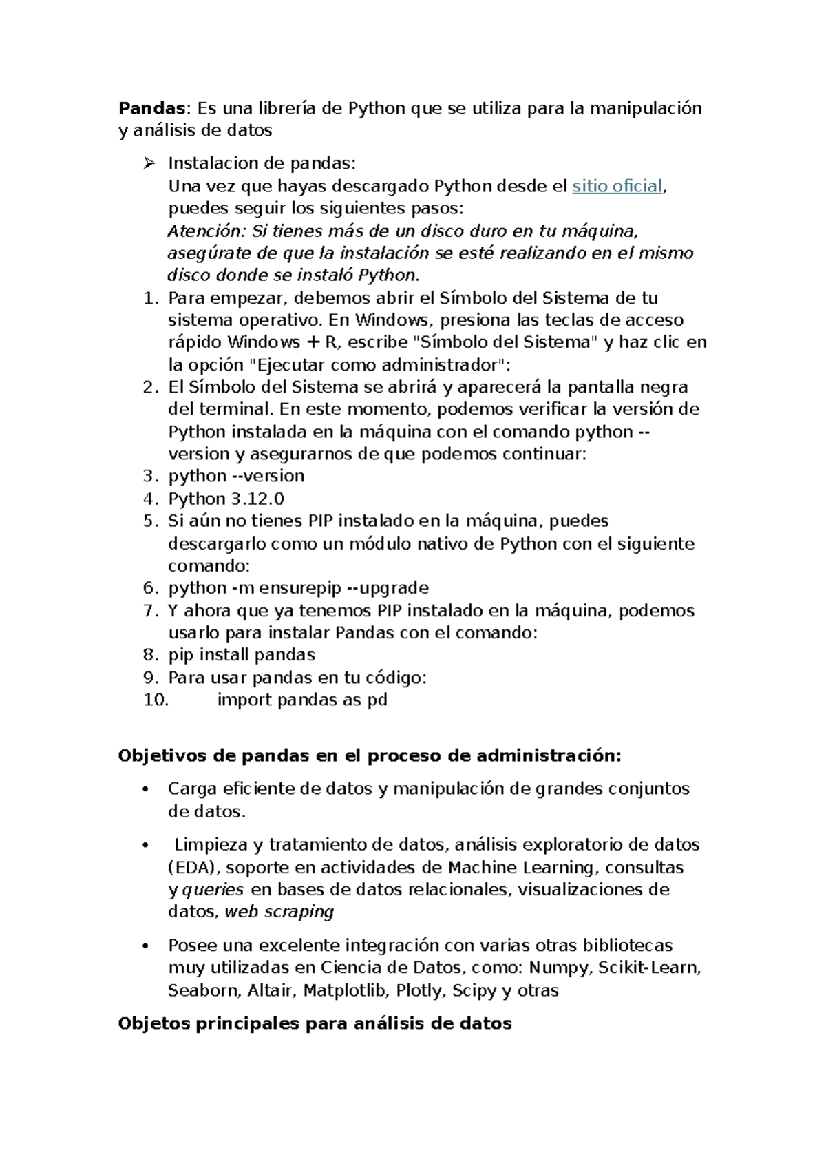 Instalación y Uso de Pandas en Python: Guía Completa - Studocu