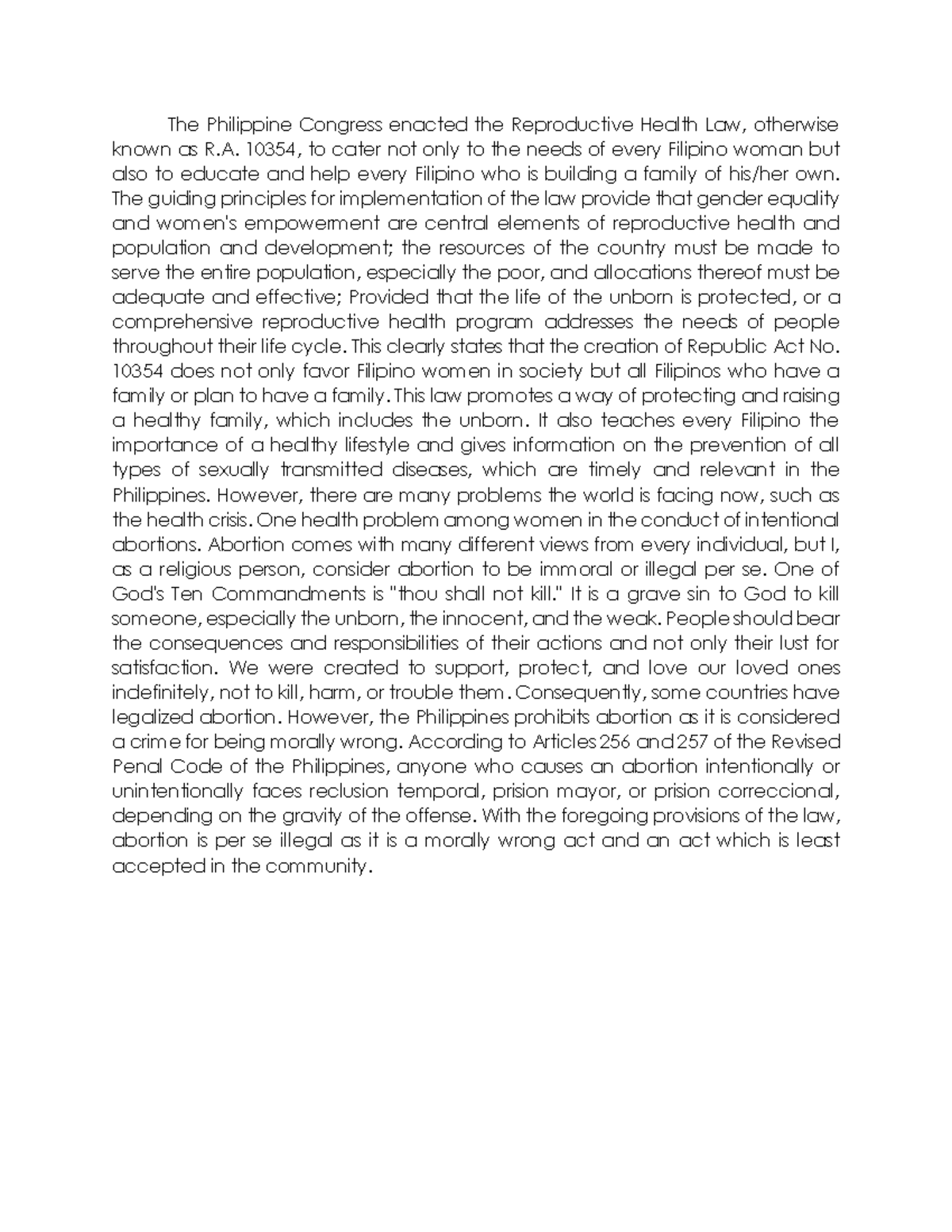 Task 4 (RA 10354) - reflection - The Philippine Congress enacted the ...
