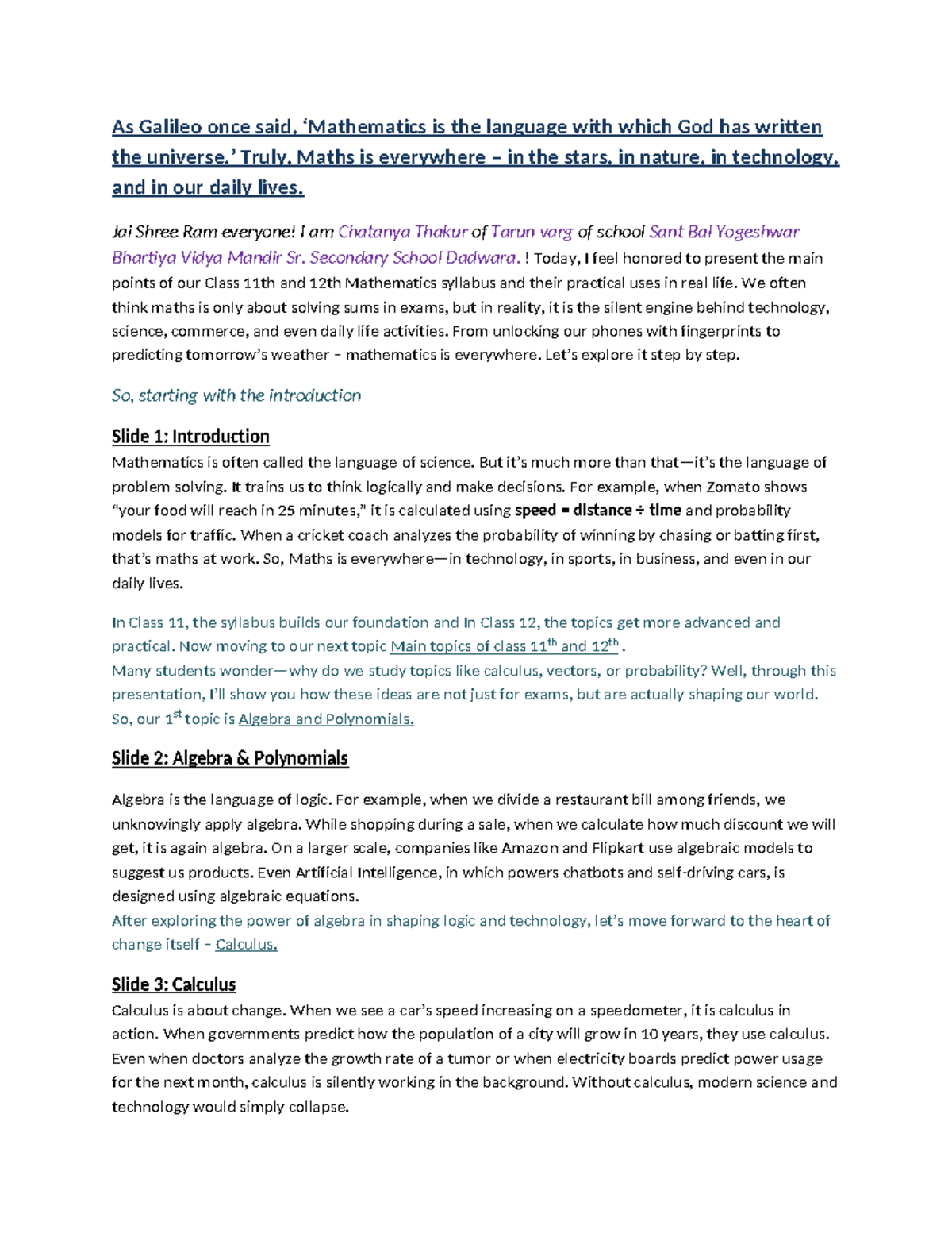 Importance of Mathematics in Class 11 & 12 Syllabus - Studocu