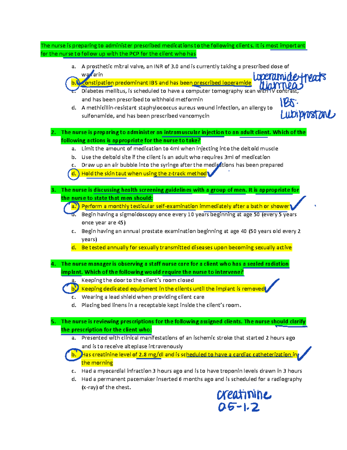 Nursing Practice Exam Questions and Answers Set - The nurse is ...