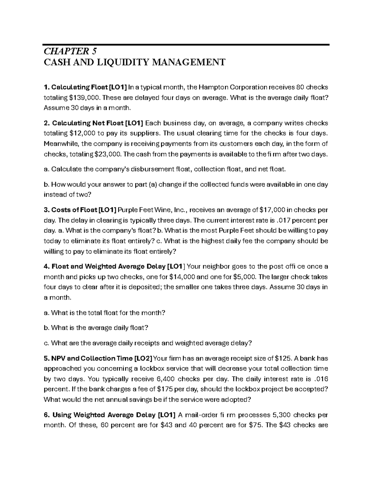 CHAPTER 5: CASH AND LIQUIDITY MANAGEMENT - CFM 5 Exam Notes - Studocu