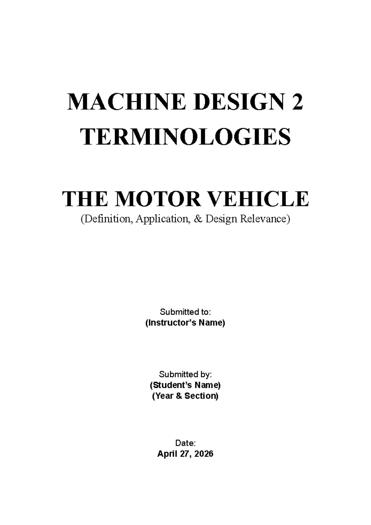Machine- Design 2 Front-PAGE - Mechanical Engineering - MACHINE DESIGN ...