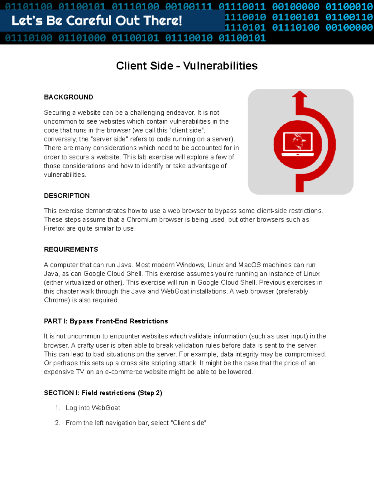 FLCC - CSC-270 - Client Side Vulnerabilities - Client Side - Vulnerabilities BACKGROUND Securing ...