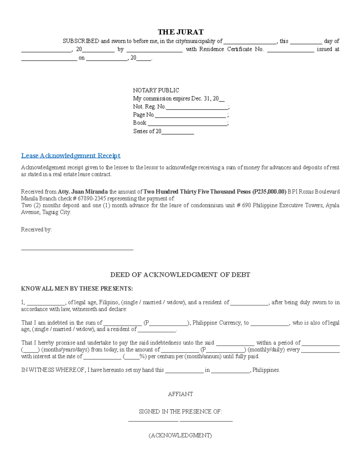 Legal Document Examples for Law Students - THE Jurat Module - Studocu