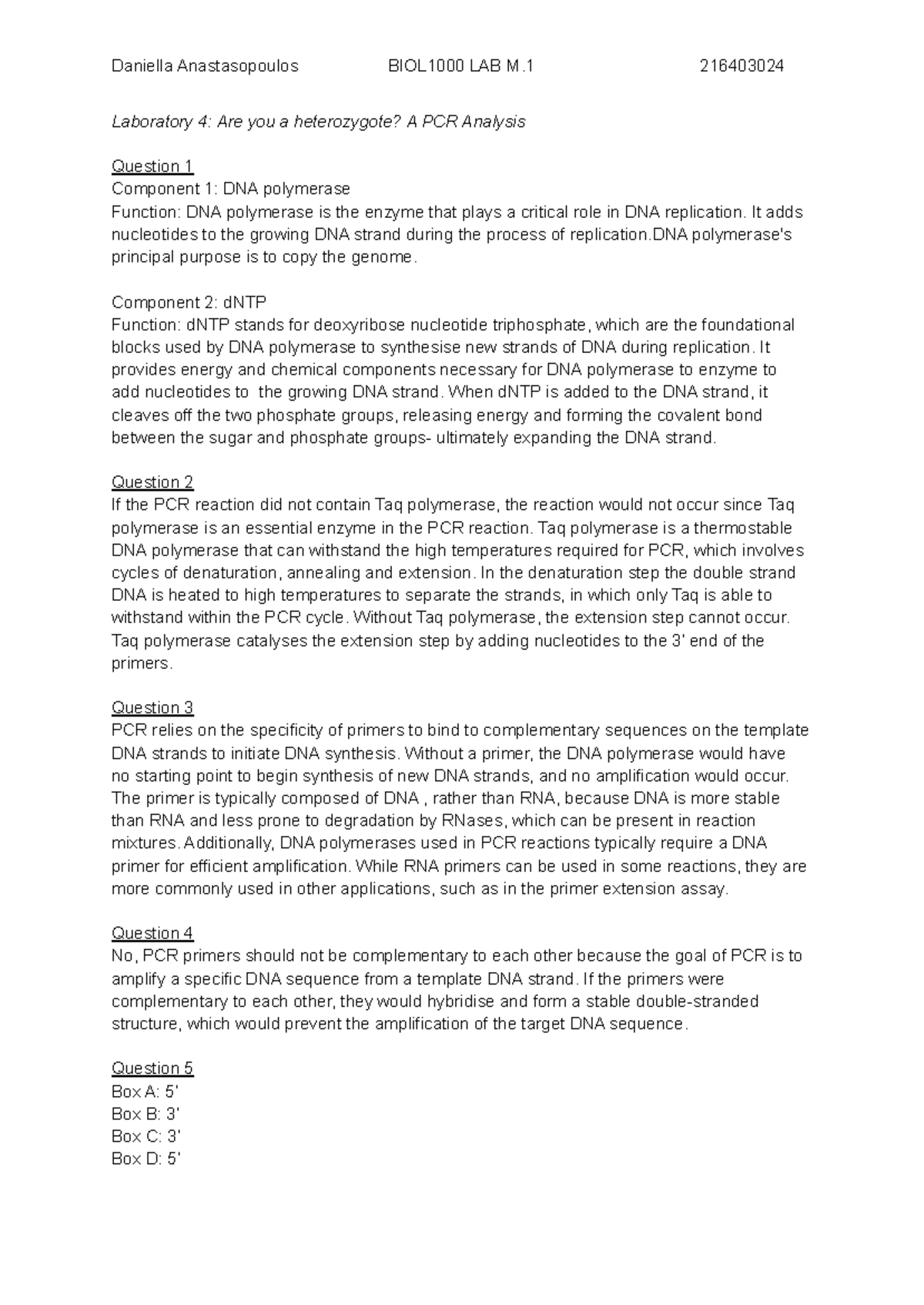Lab 4 Biol1000 - assignment material answers - Daniella Anastasopoulos ...