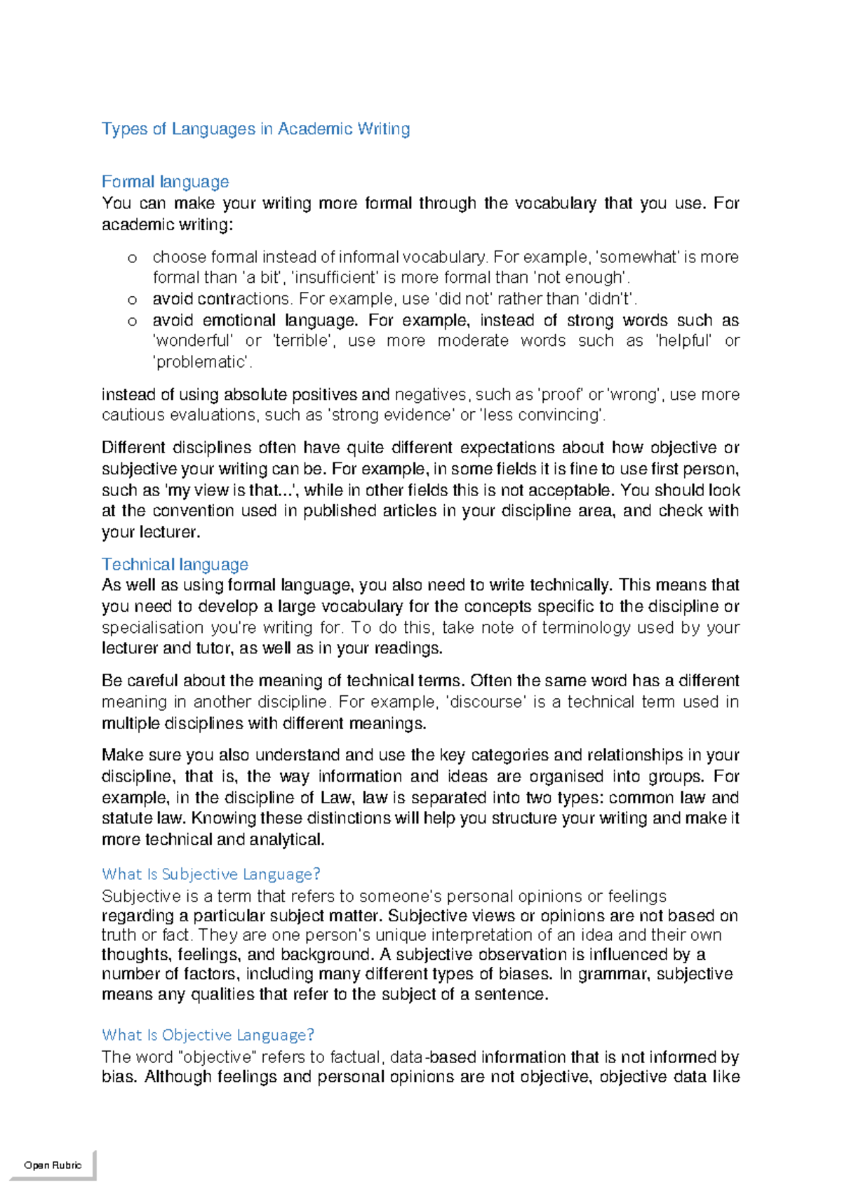 Types of Languages in Academic Writing: Formal vs. Informal - Studocu