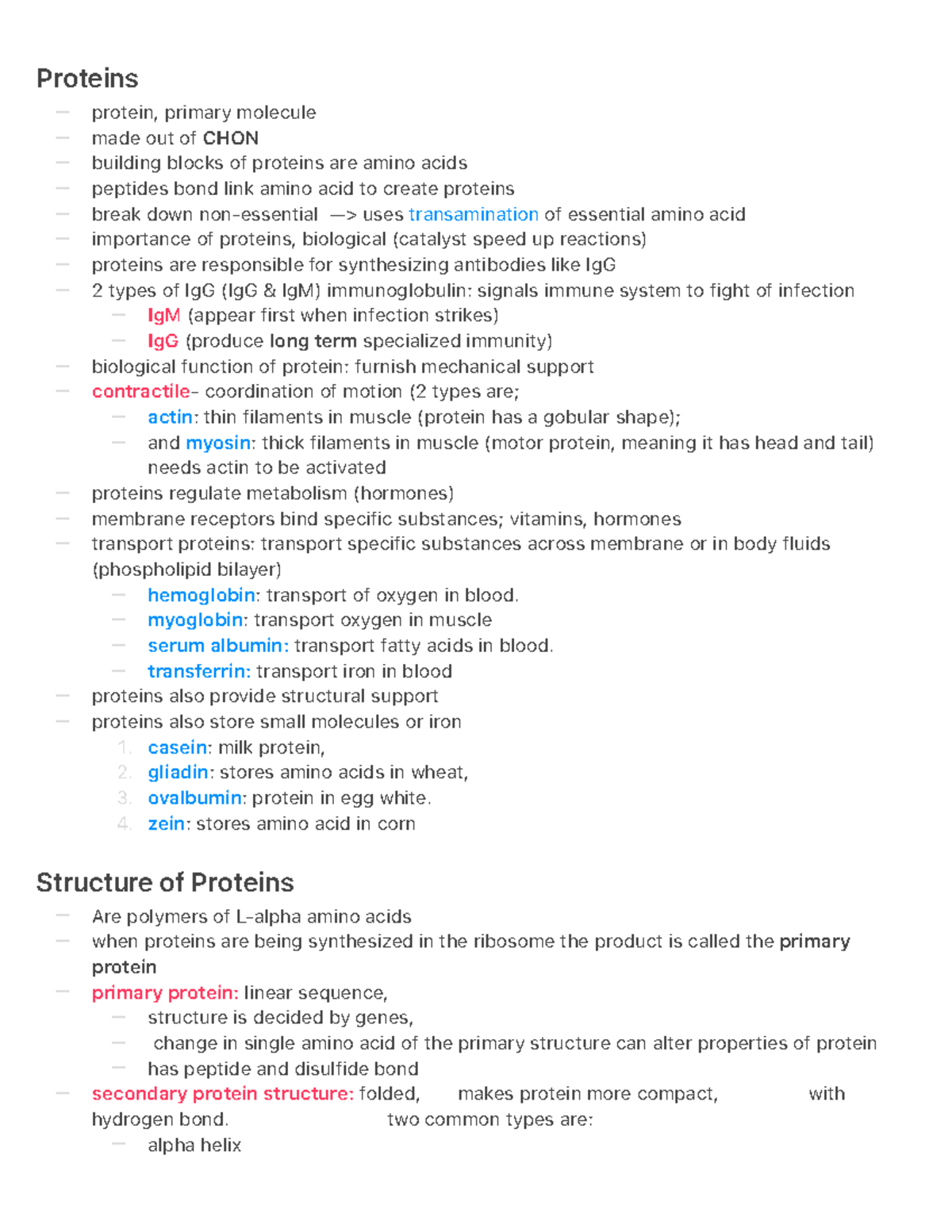 Biochem Notes: Proteins - Structure, Function & Synthesis - Studocu