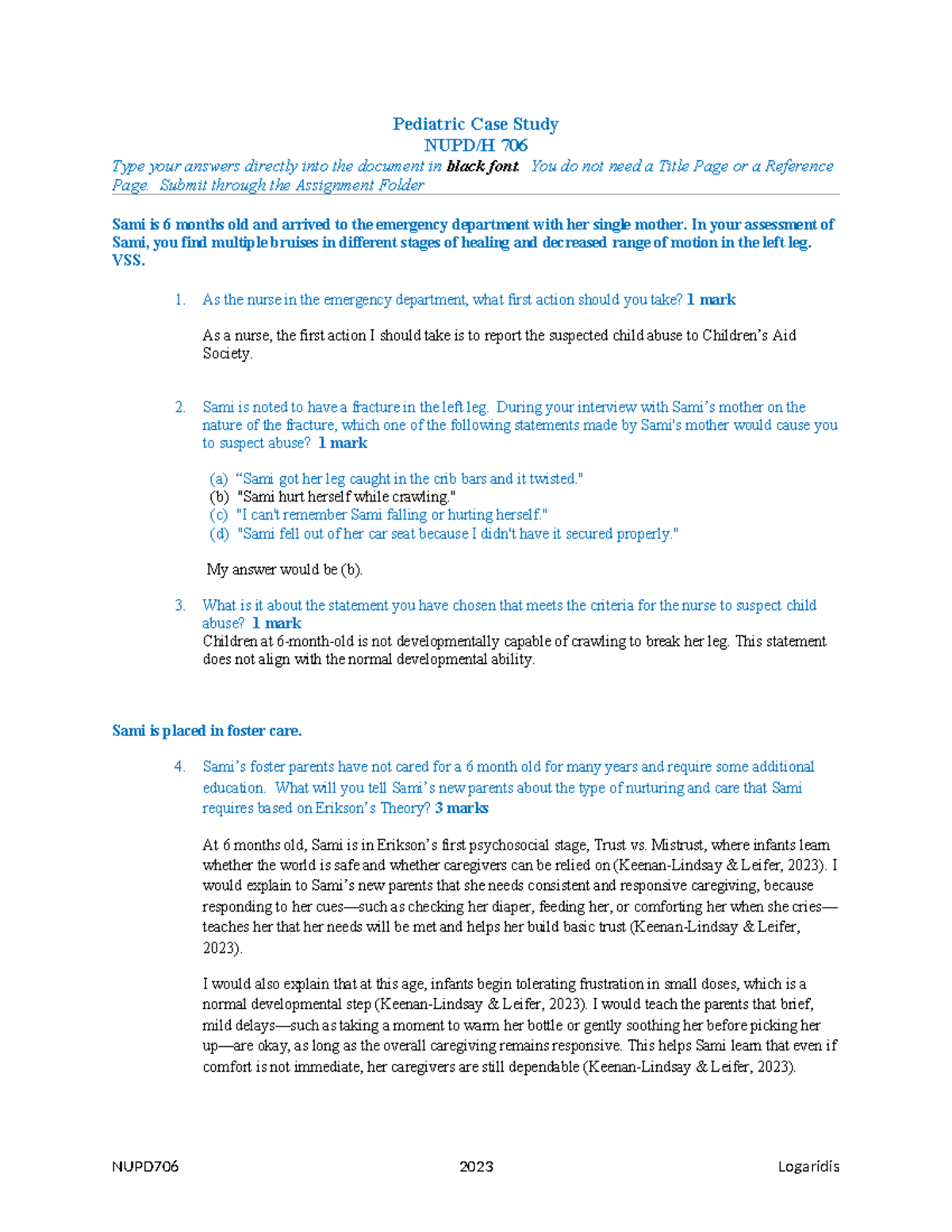 Pediatric Case Study NUPD706: Assessing Child Abuse and Development ...