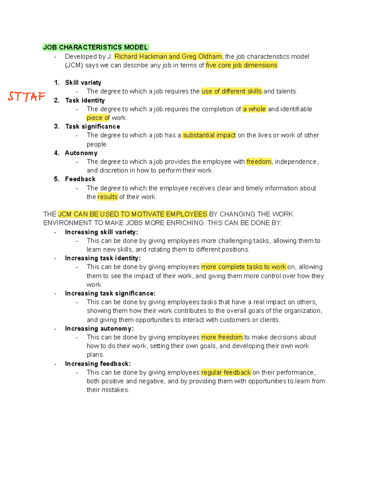 1B Motivation: The Job Characteristics Model Explained - Studocu