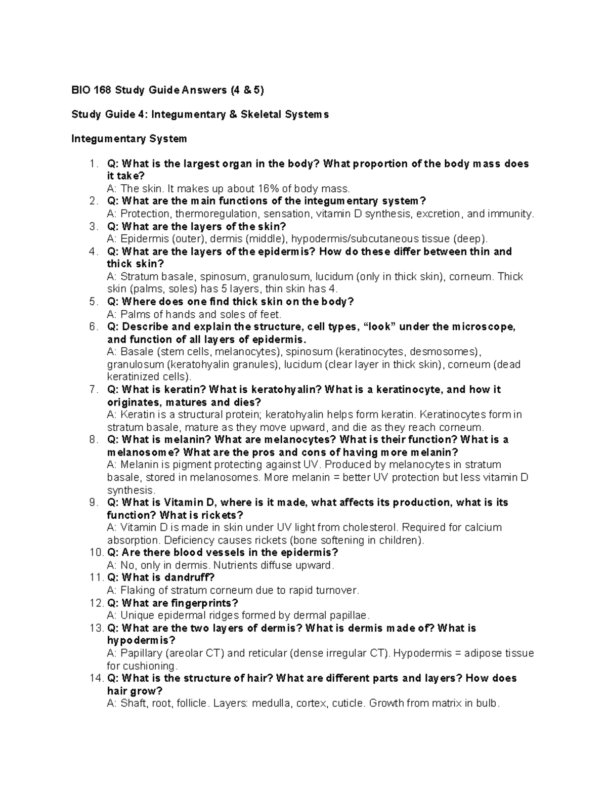 BIO 168 Study Guide: Integumentary & Skeletal Systems (4 & 5) - Studocu