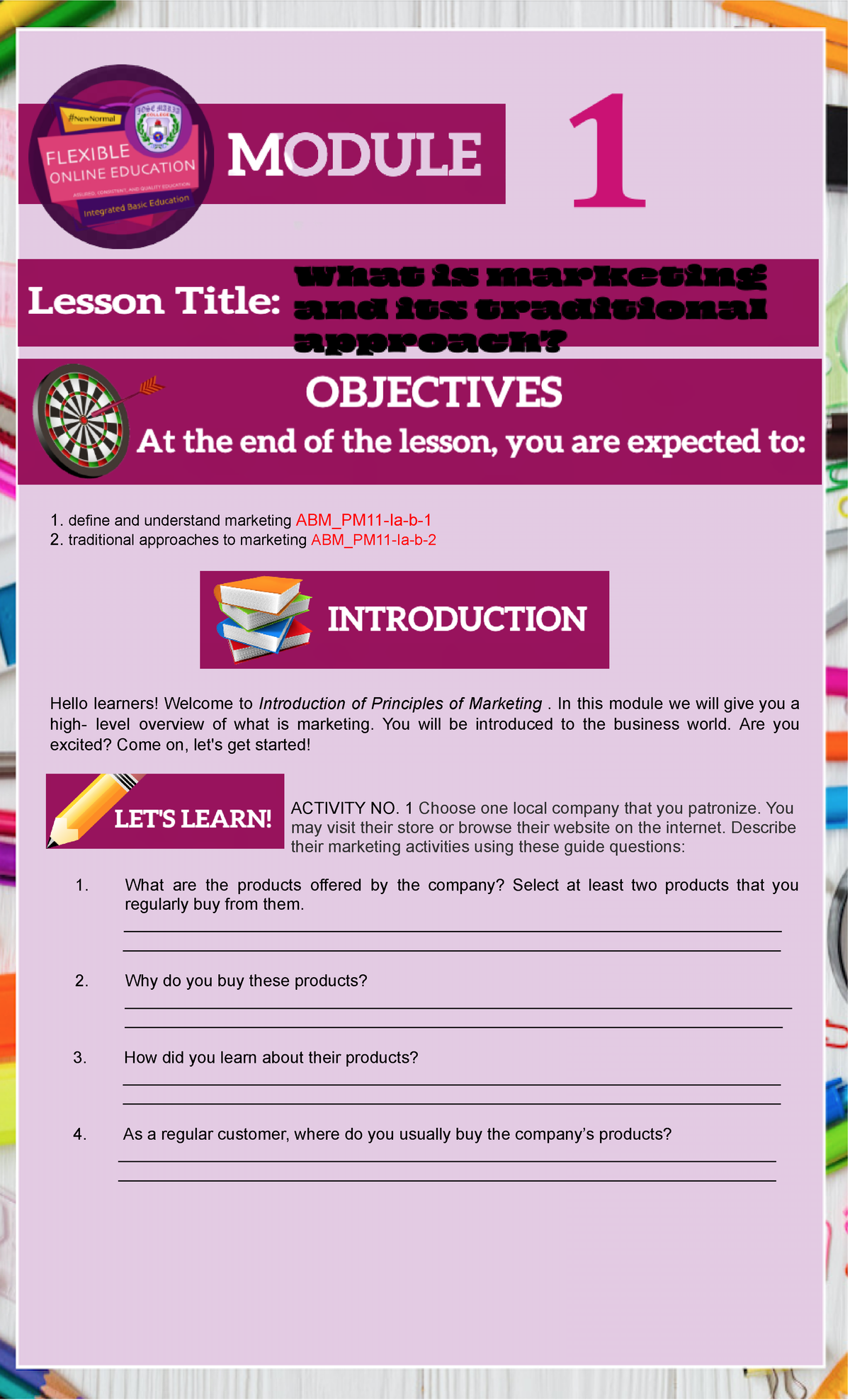 ABM_PM11-Ia-b - Module 1: Principles of Marketing Overview and ...