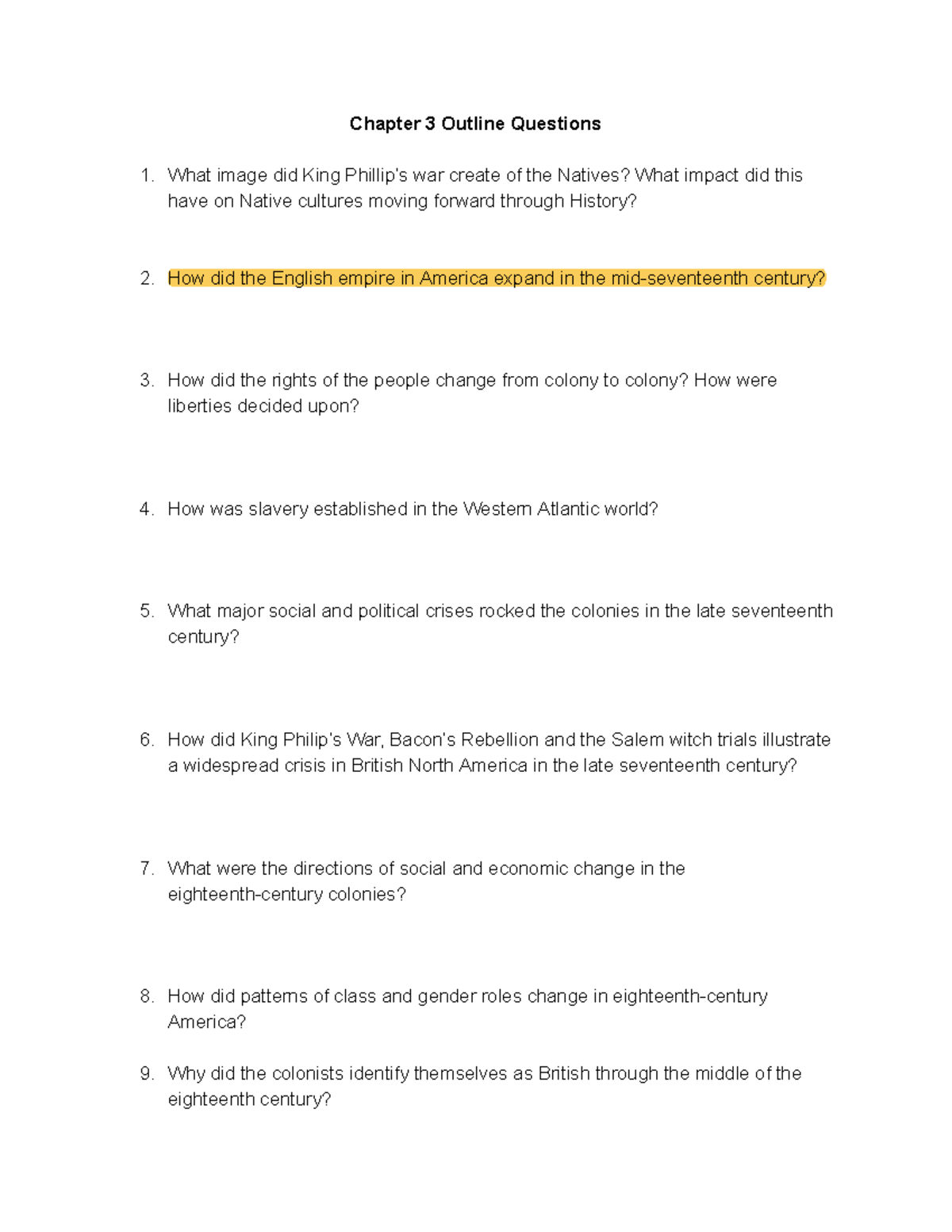 Chapter 3 Questions - Key Themes and Historical Impact Analysis - Studocu