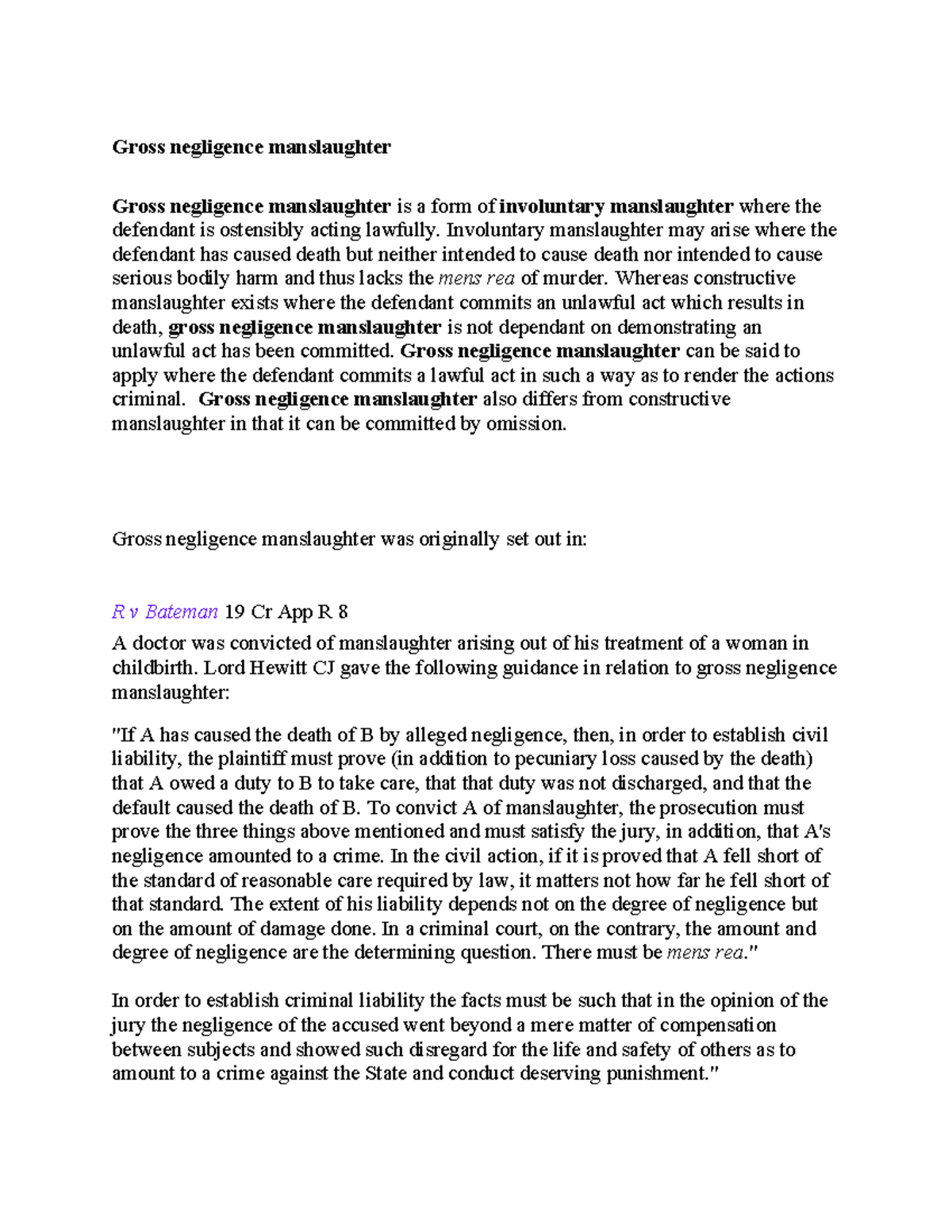 Gross Negligence Manslaughter: Legal Principles and Case Analysis - Studocu