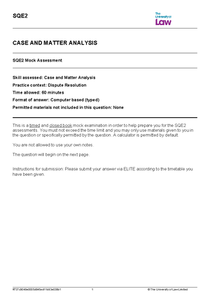 SRA Sample Case and Matter Analysis Practice Model - SQE2 sample ...