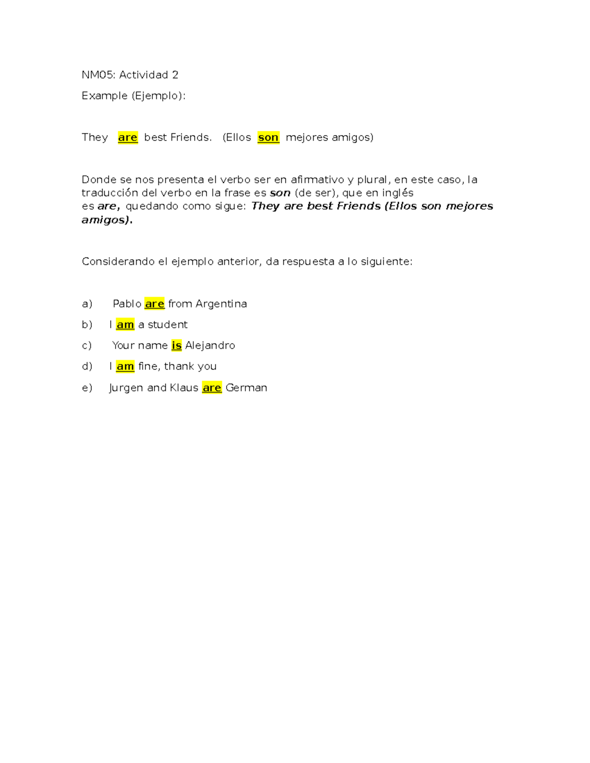 NM05 Actividad 2 - Fundamentos de Inglés - NM05: Actividad 2 Example ...