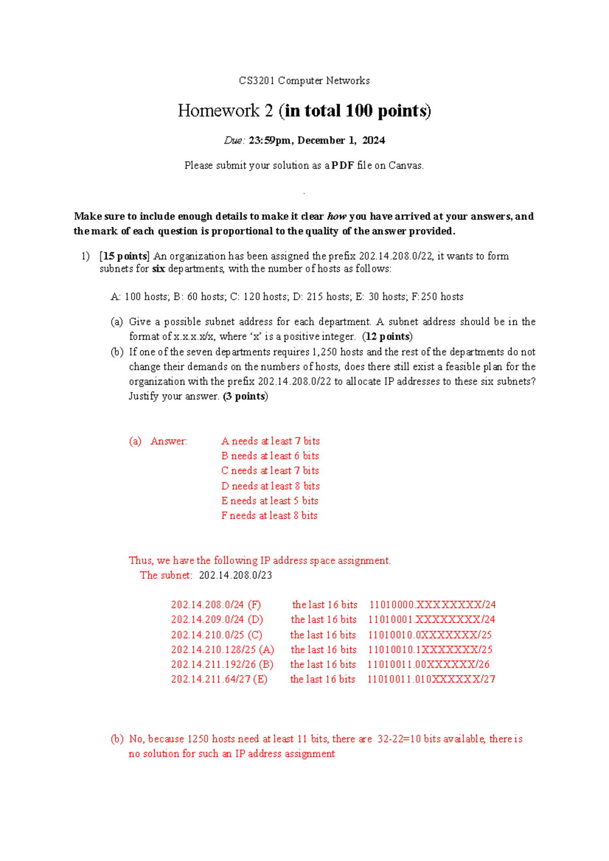 Cs3201 Computer Networks Homework 02 Solutions 2024 Studocu