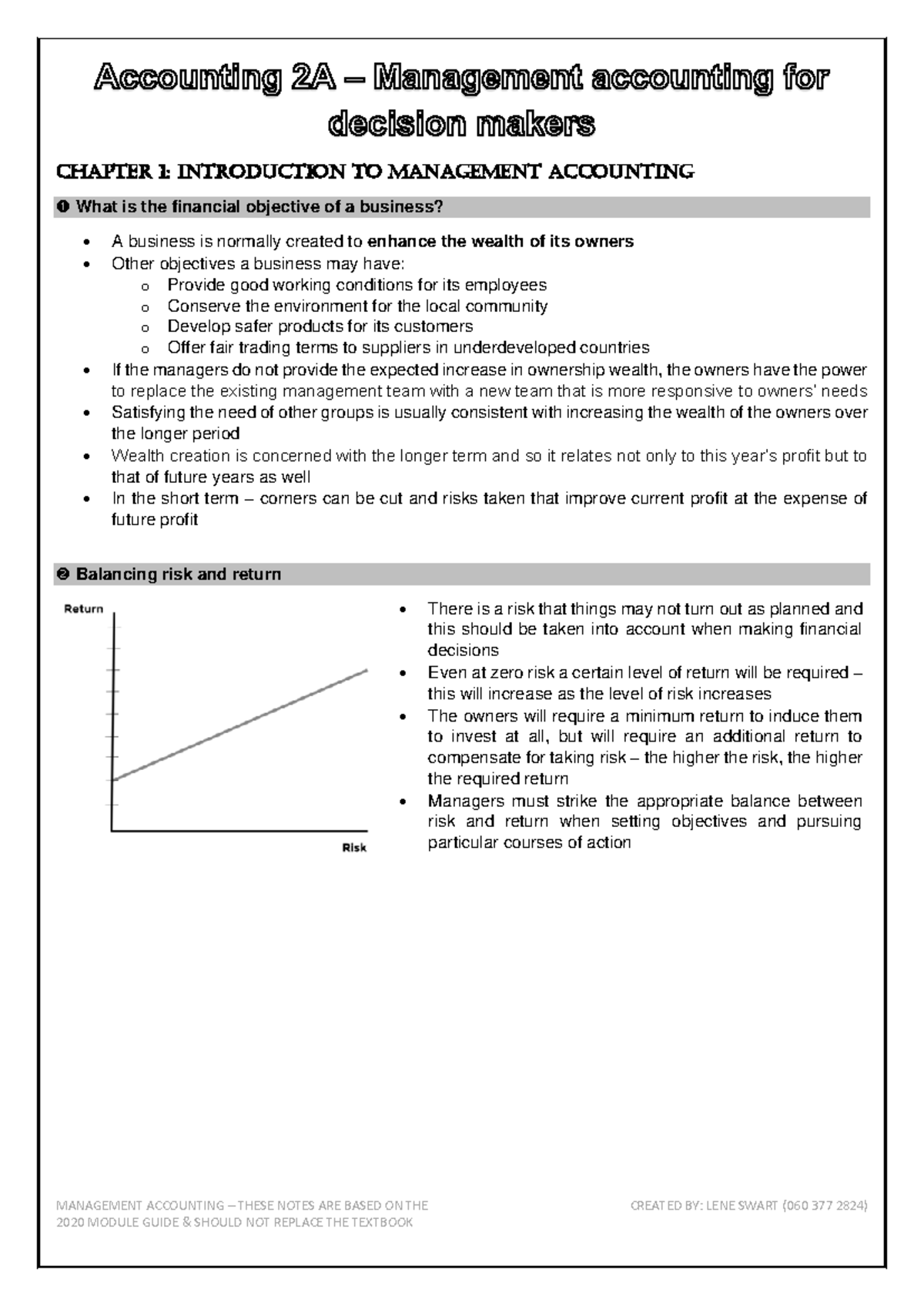 MGMT 101: Management Accounting Lecture Notes on Key Concepts - Studocu