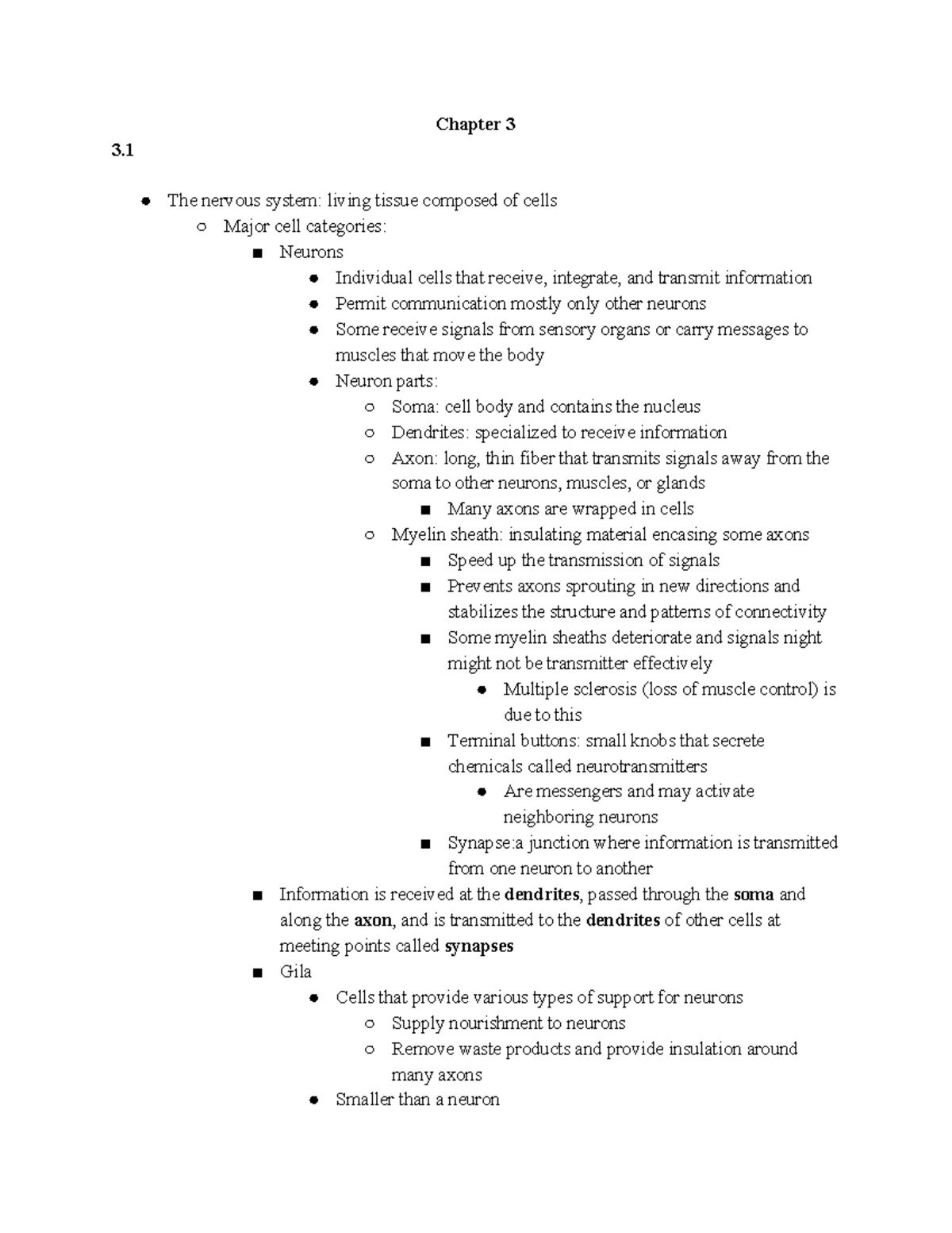 Chapter 3 Notes - Chapter 3 3. The nervous system: living tissue ...