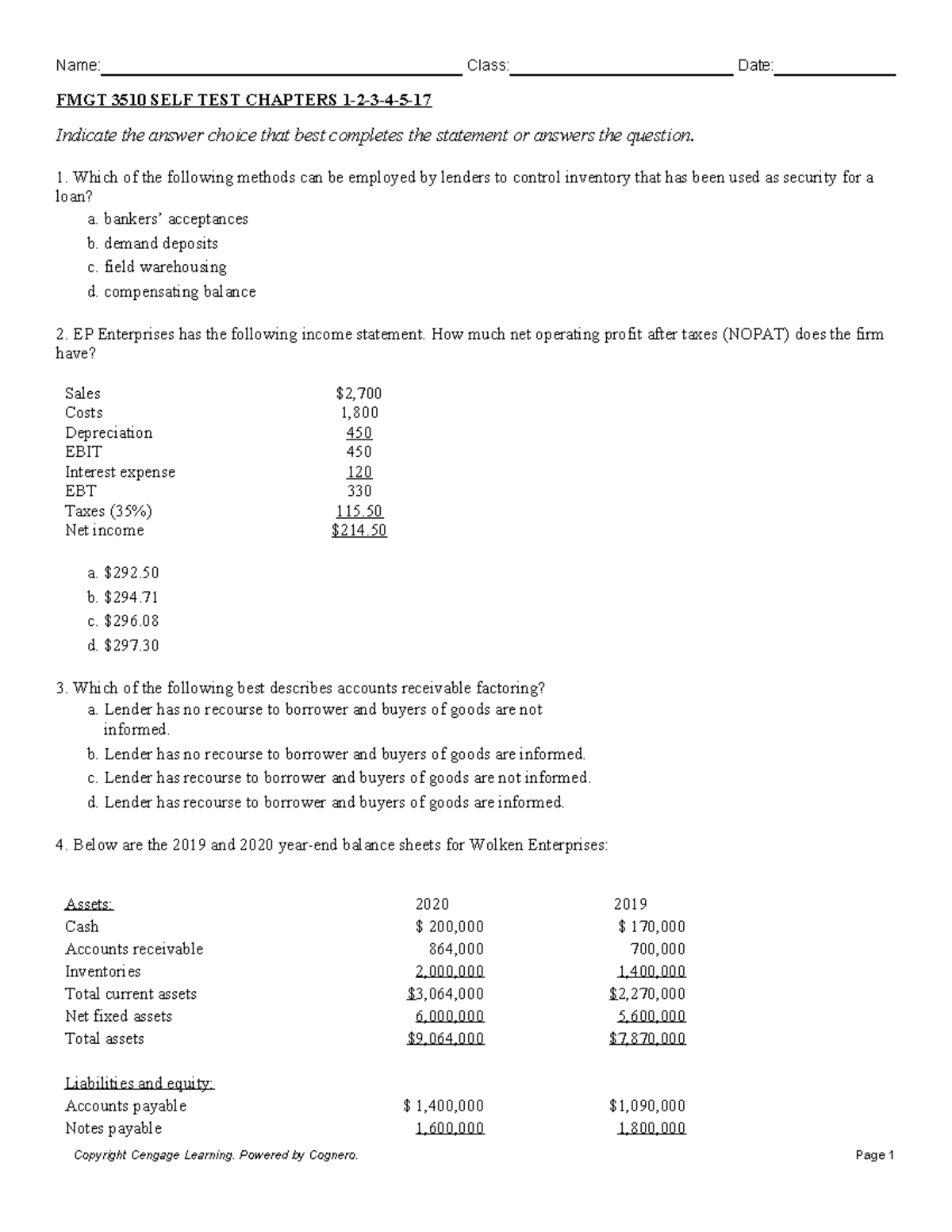 FMGT 3510 SELF TEST: Chapters 1-5 and 17 Review Questions - Studocu