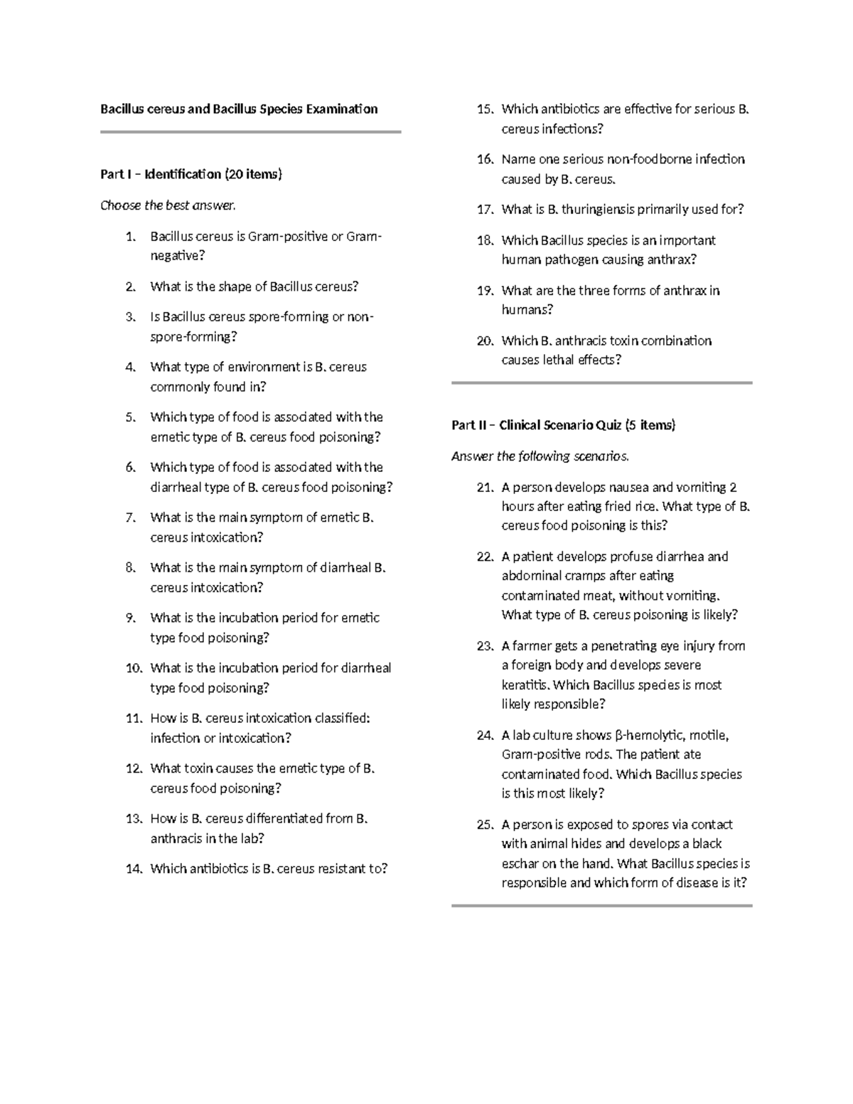 Bacillus cereus & Species Exam: Antibiotics & Infections (Part I & II ...