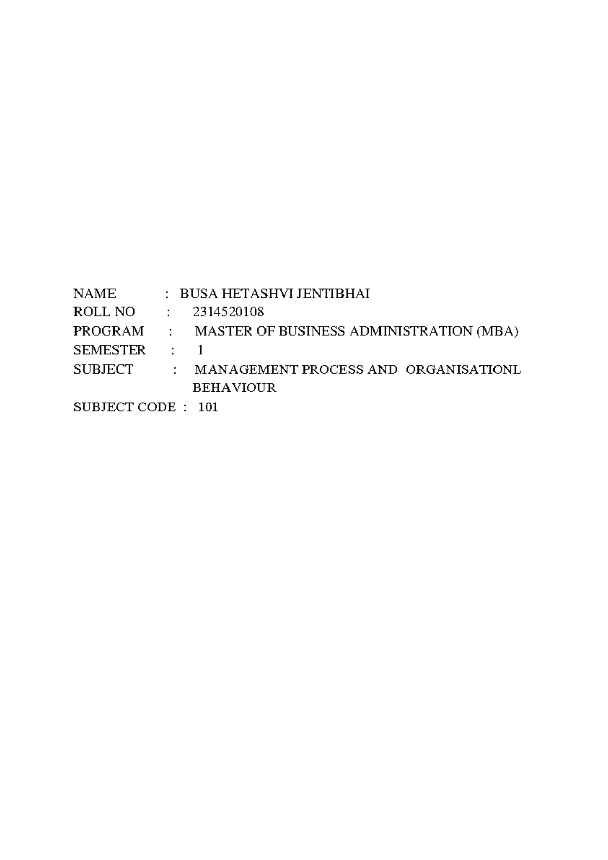 Organisational Process: MBA SEM 1 Study Notes on Management Concepts ...