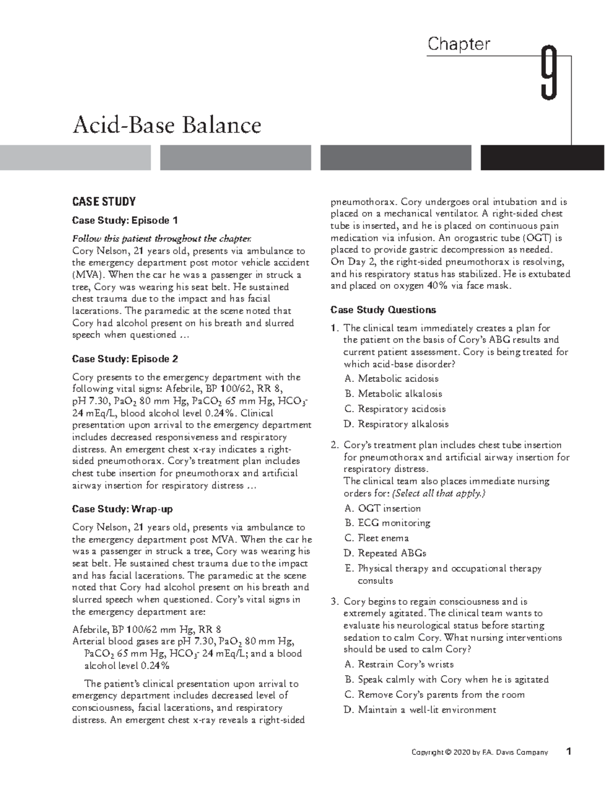 Chapter 9 Case Study: Understanding Acid-Base Balance in Trauma - Studocu