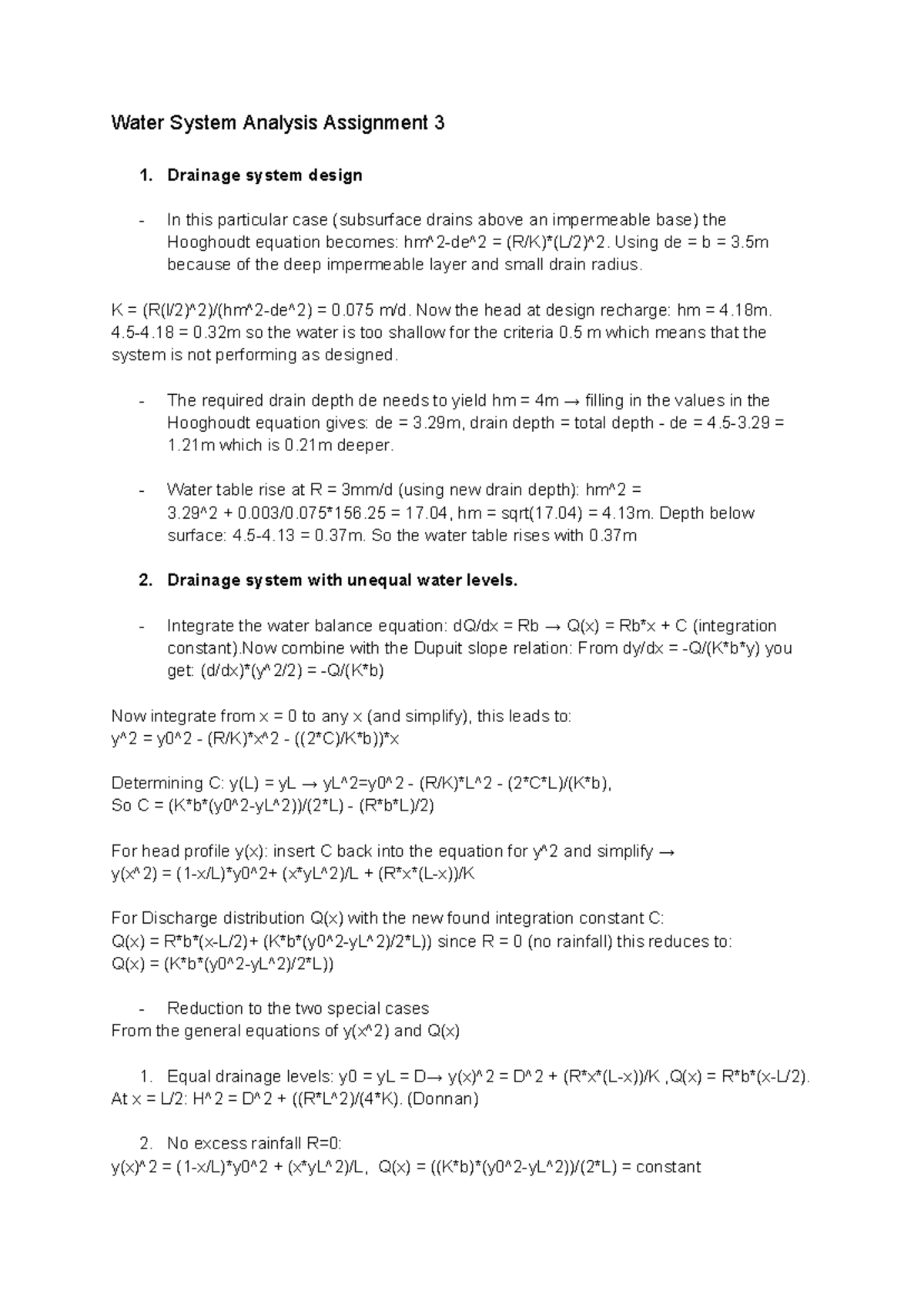 Watersysteemanalyse Assignment 3: Drainage System Design Analysis ...