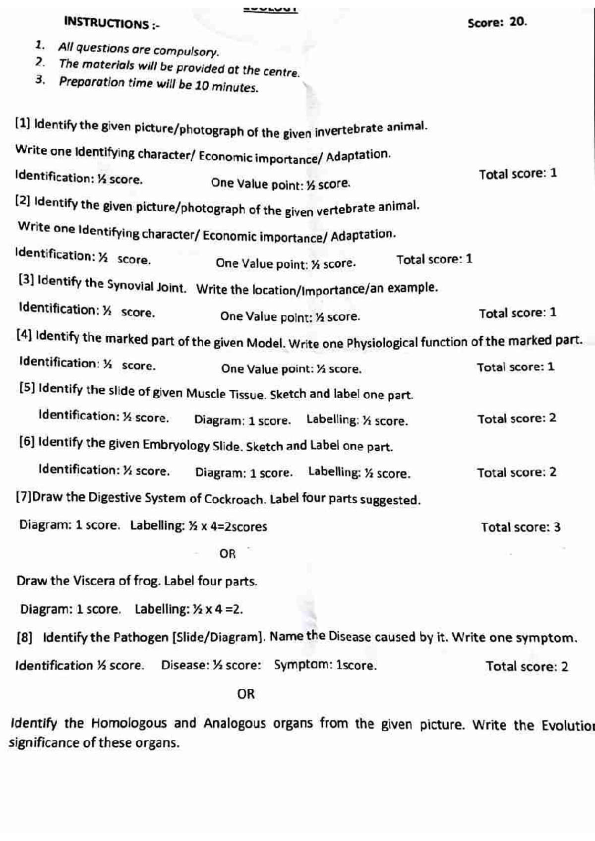 ZOO 101: Zoology Practical Exam Instructions and Questions - Studocu