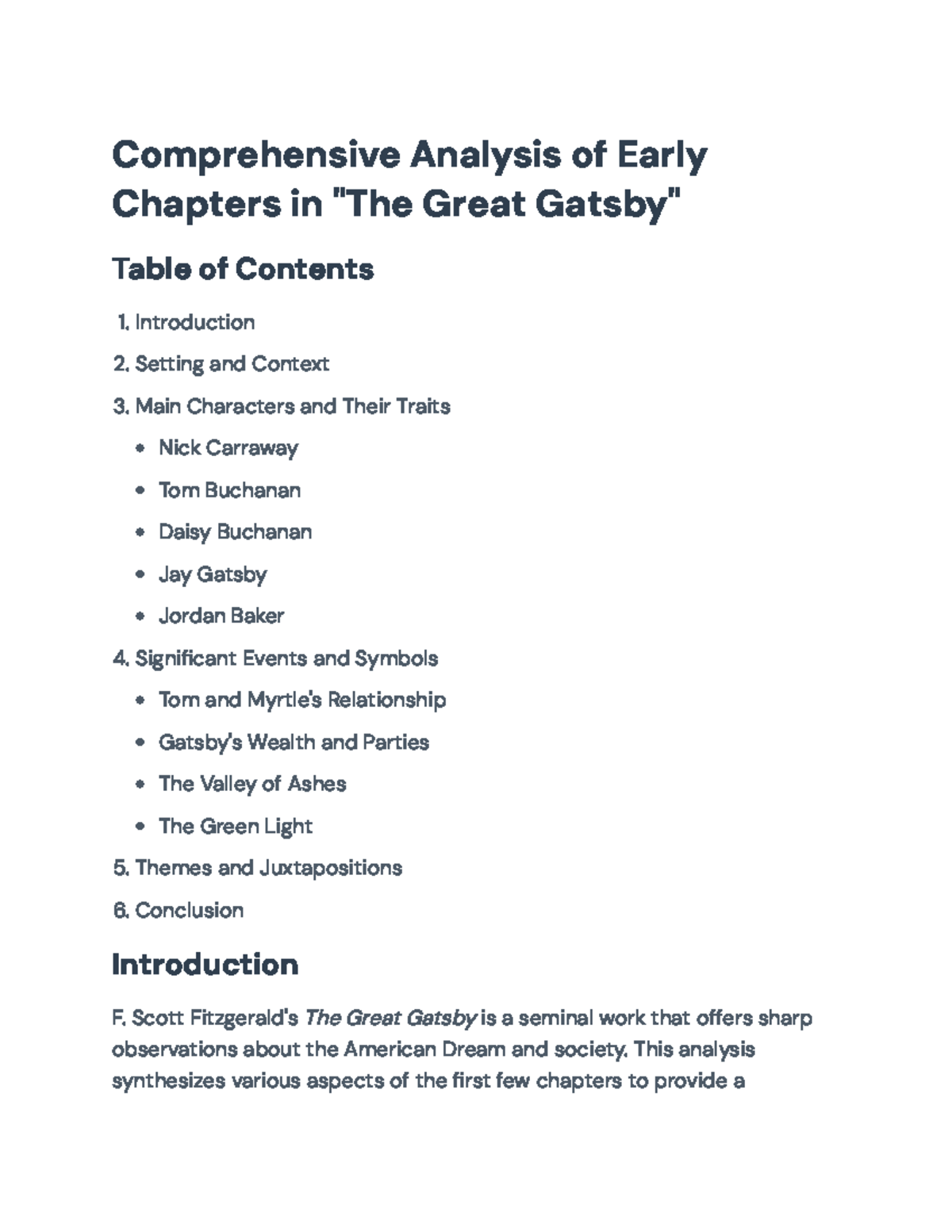 Comprehensive Analysis of Chapters 1-4 in The Great Gatsby (ENG101 ...