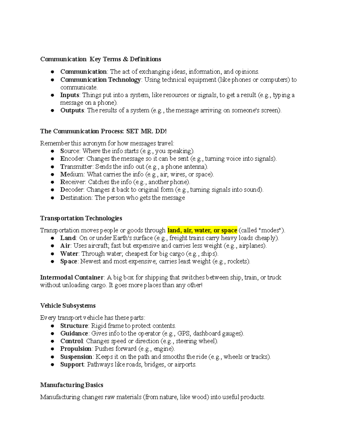 Study Guide: Communication Key Terms & Manufacturing Basics (SDAGA ...