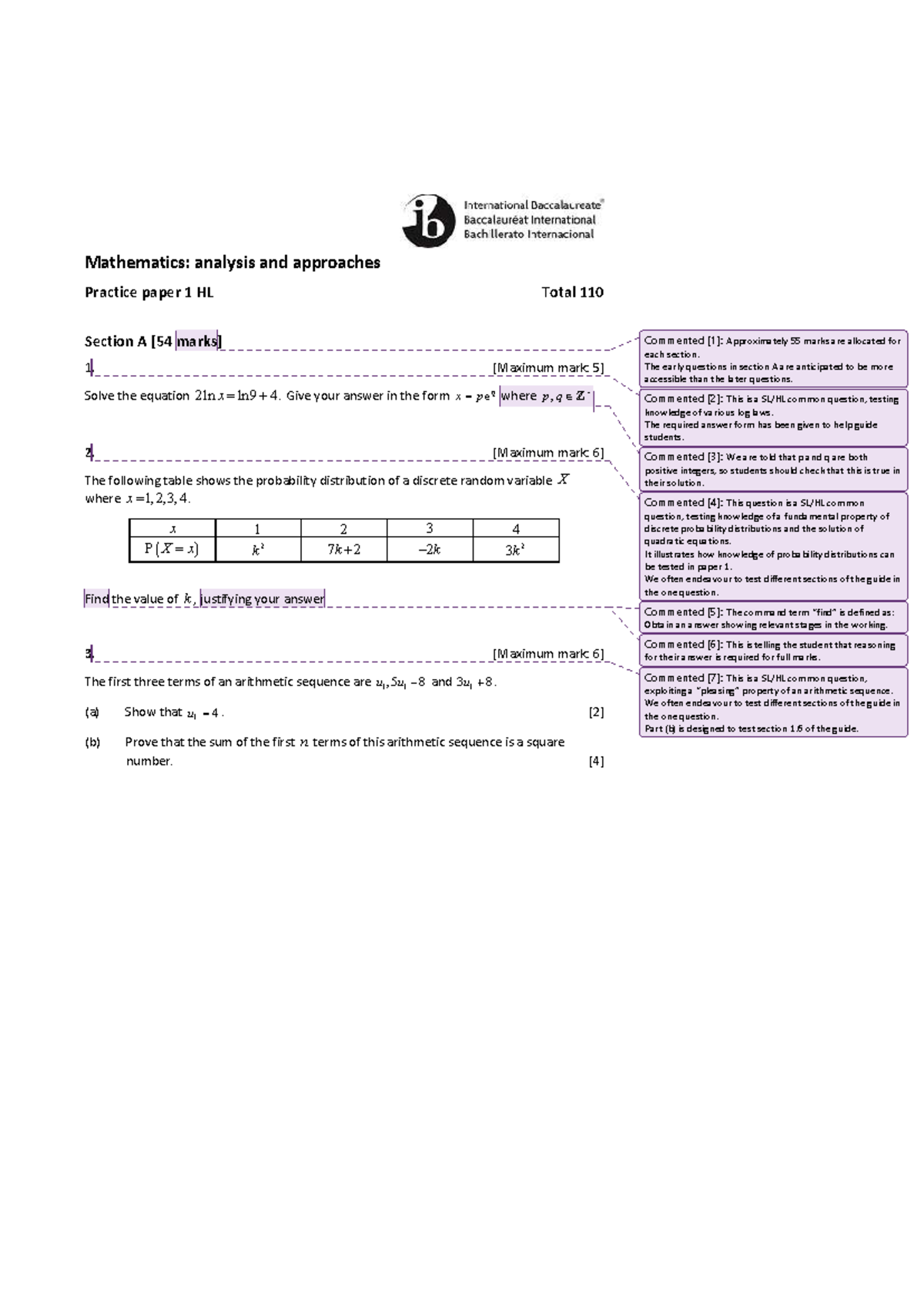 Mathematics: Analysis HL Practice Paper 1 - Comprehensive Guide - Studocu