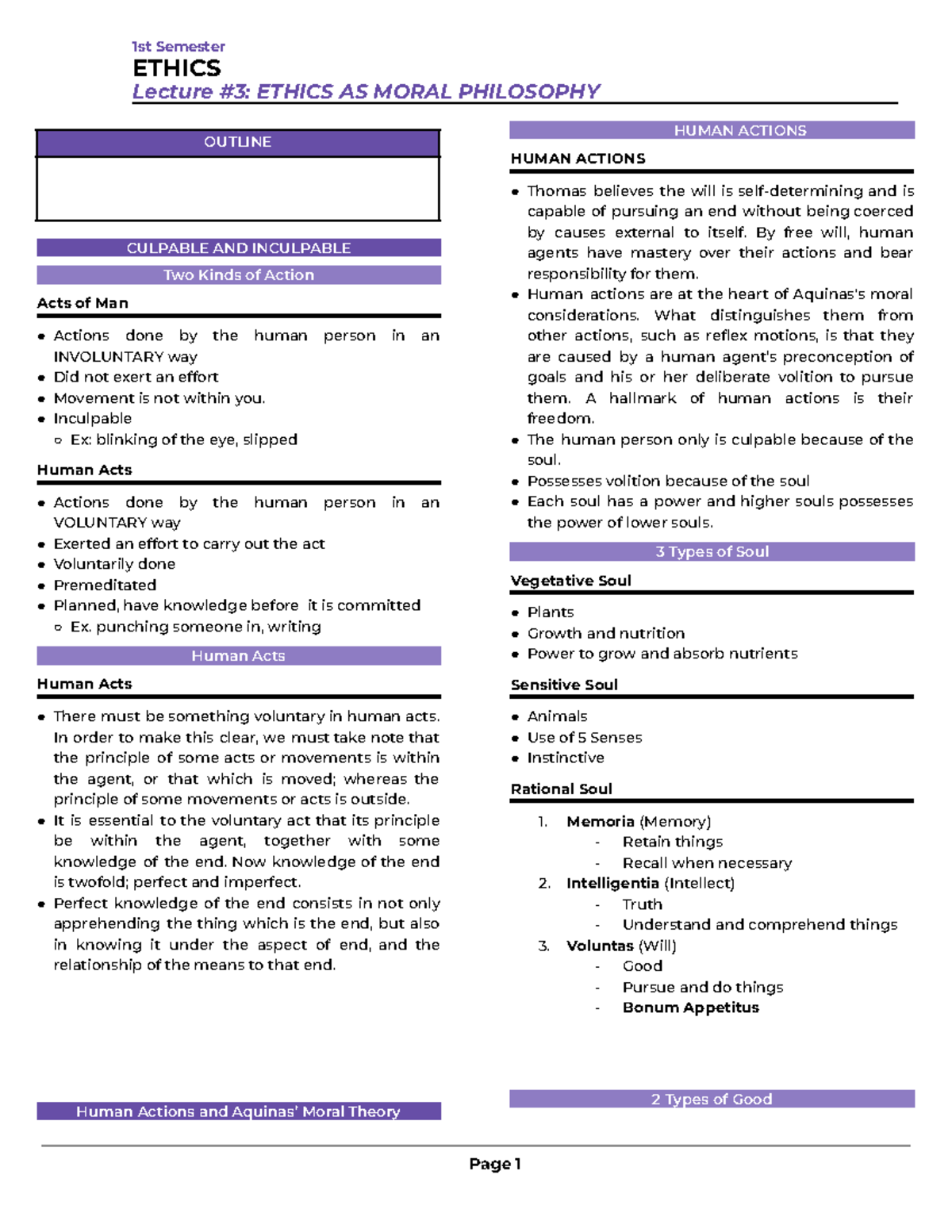 E Thics Lesson 3 - Human Actions and Moral Philosophy Outline - Studocu