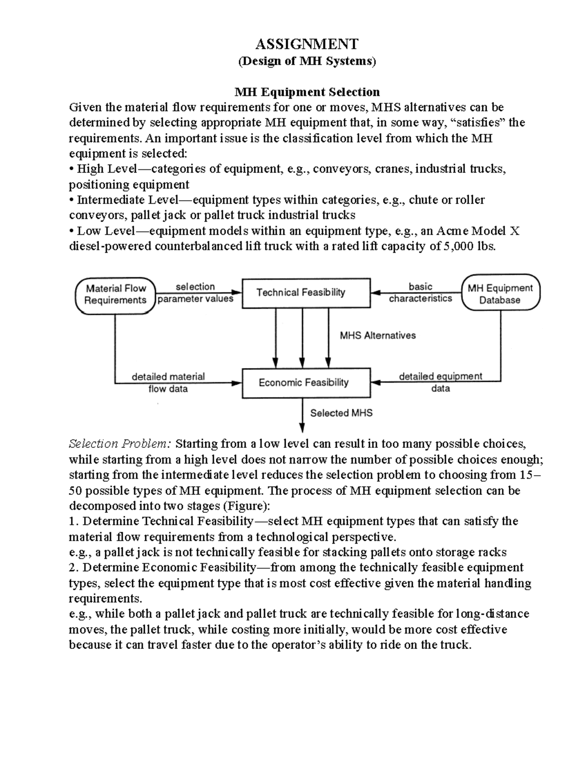 MH Equipment Design Assignment - 1 for Material Handling Systems - Studocu
