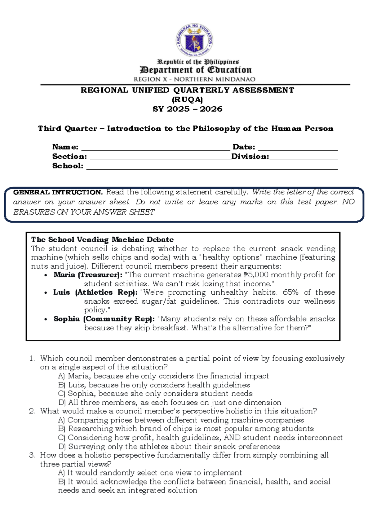 REGIONAL UNIFIED QUARTERLY ASSESSMENT (RUQA) SY 2025-2026 Q3 ...