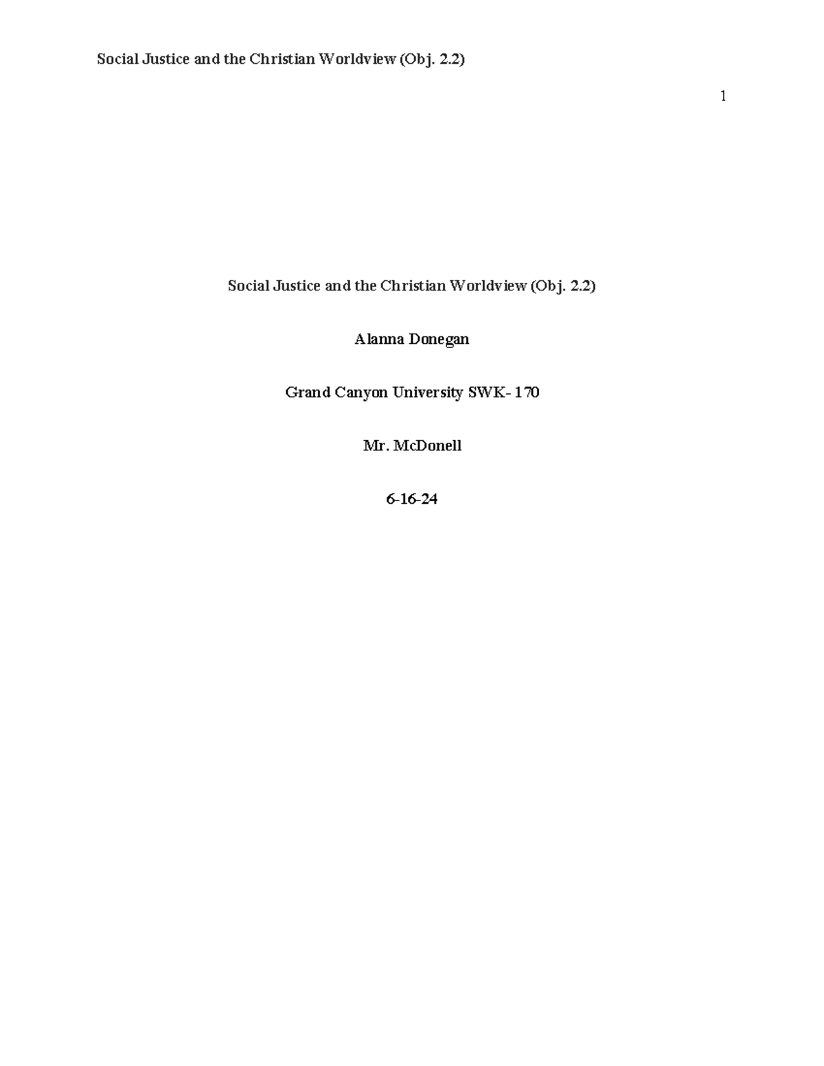 Social Justice & Christian Worldview Insights (SWK-170 Obj-2) - Studocu