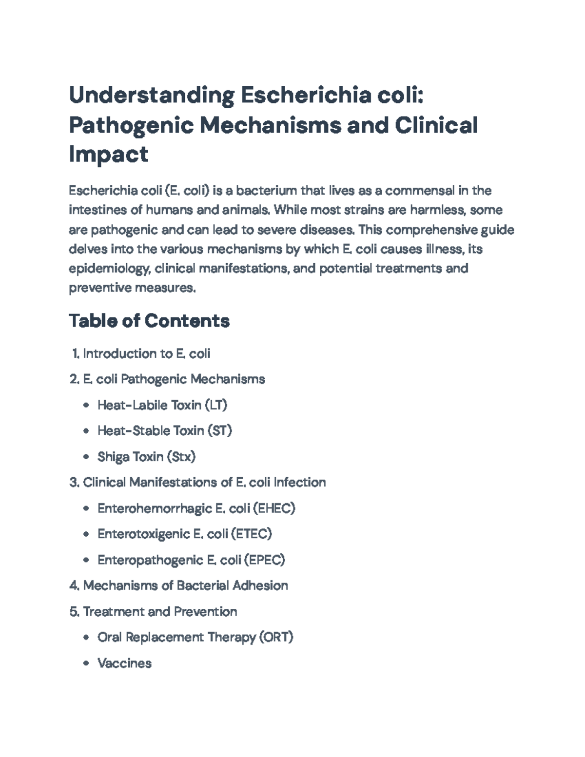 Understanding Pathogenic E. coli: Mechanisms, Impact & Treatments - Studocu