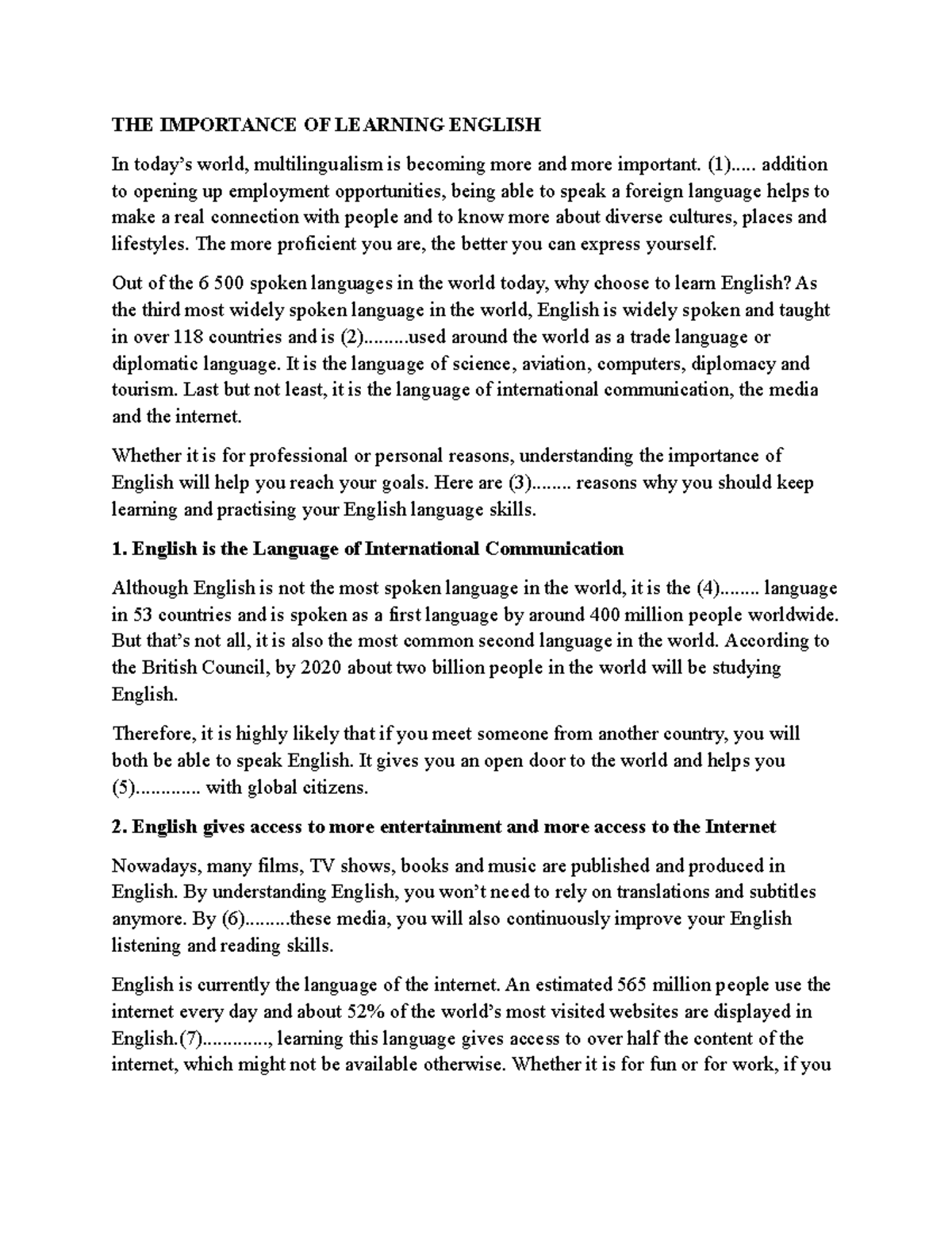 THE Importance OF Learning English - THE IMPORTANCE OF LEARNING ENGLISH ...