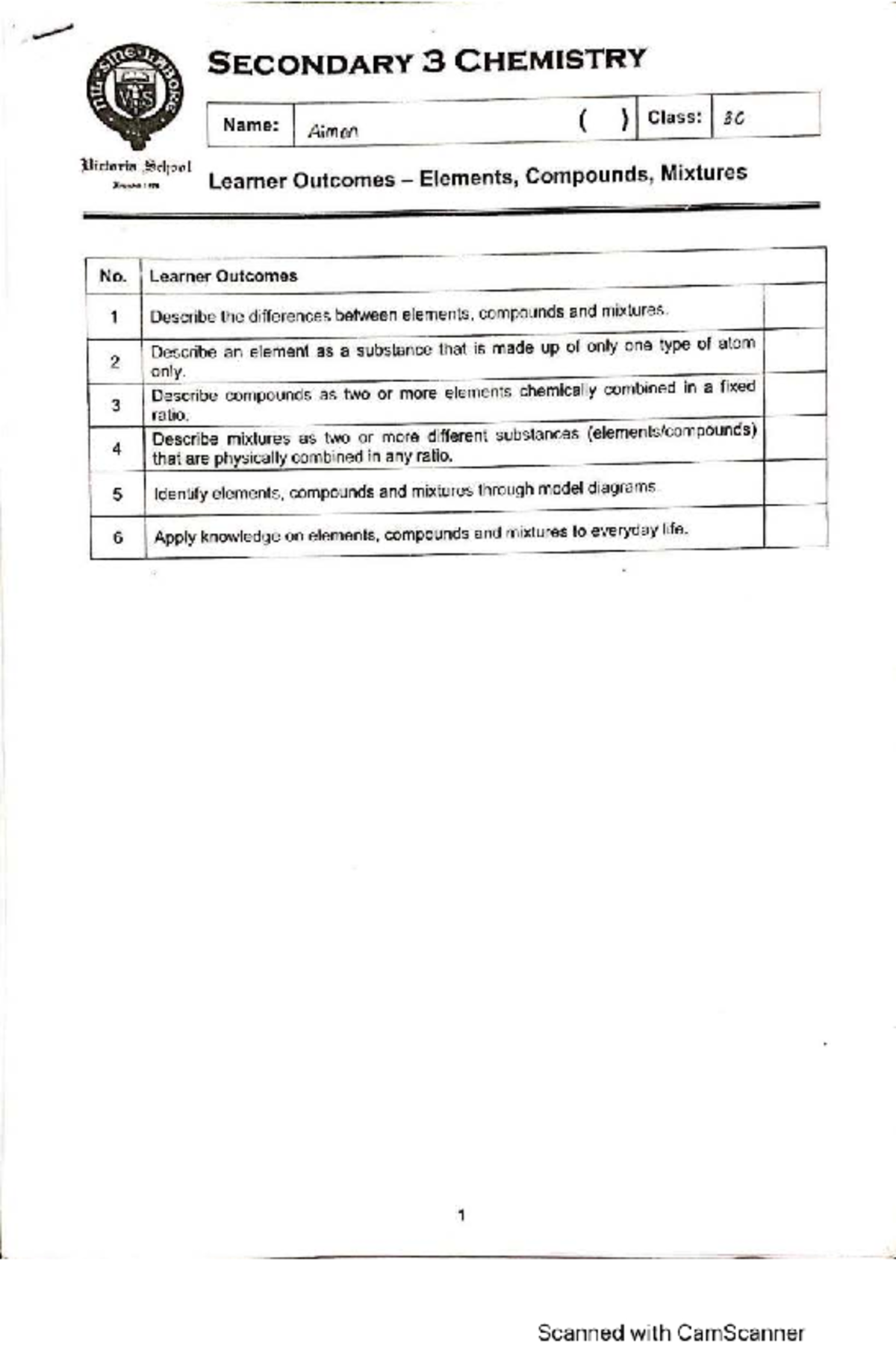 Secondary 3 Chemistry: Elements, Compounds, and Mixtures Notes - Studocu