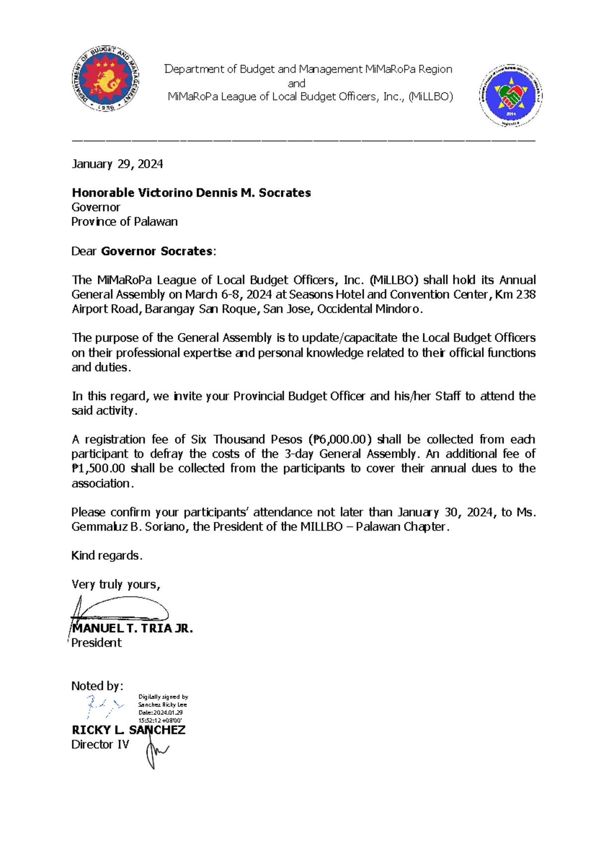 MiLLBO Annual General Assembly Invitation - March 2024, Palawan - Studocu