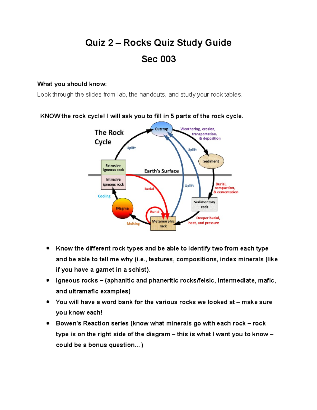 Quiz 2 - Rocks Study Guide for Sec 003 (2020 Edition) - Studocu