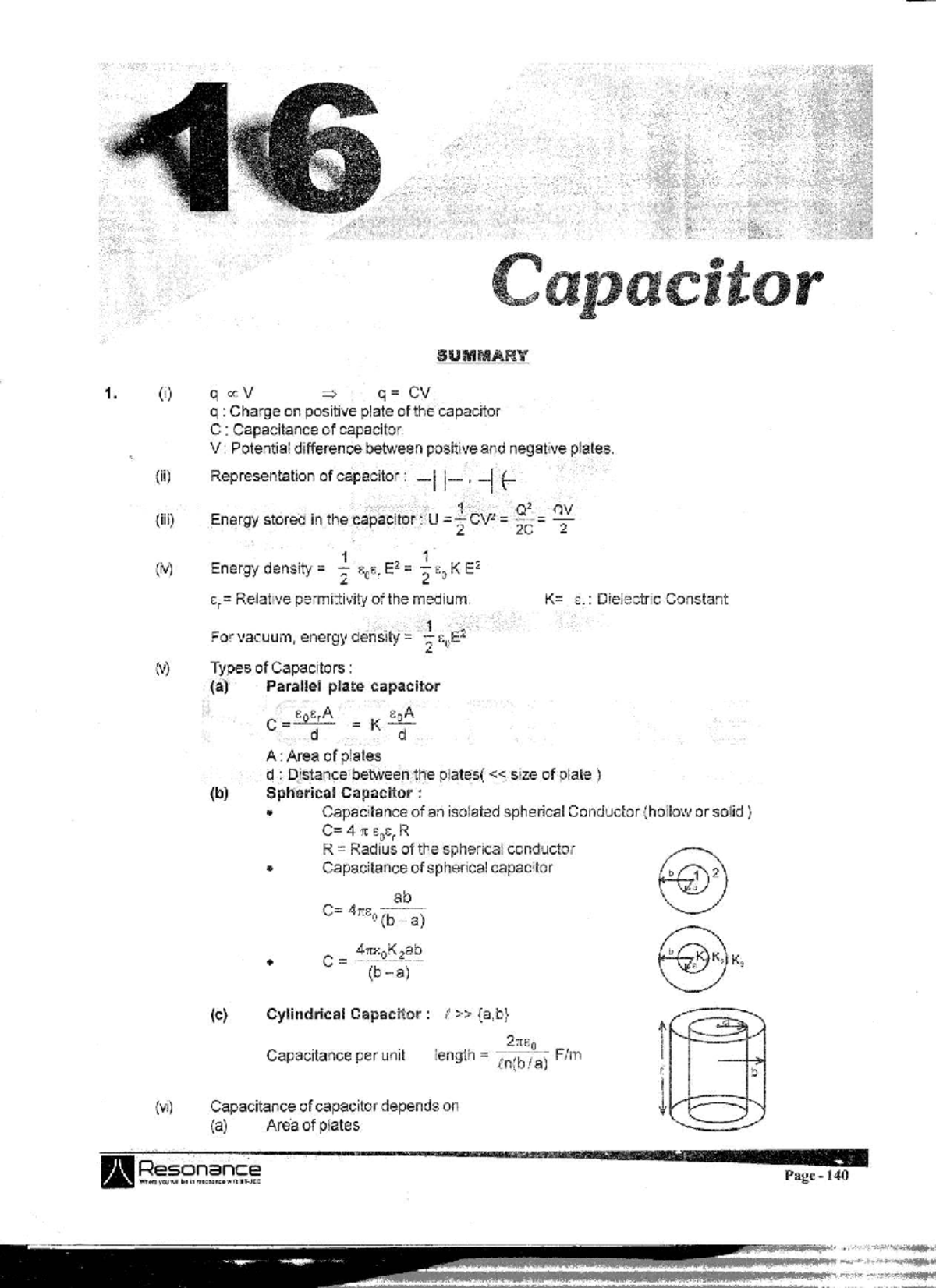 Capacitor Concepts and Formulas for JEE/Medical and Boards - Studocu