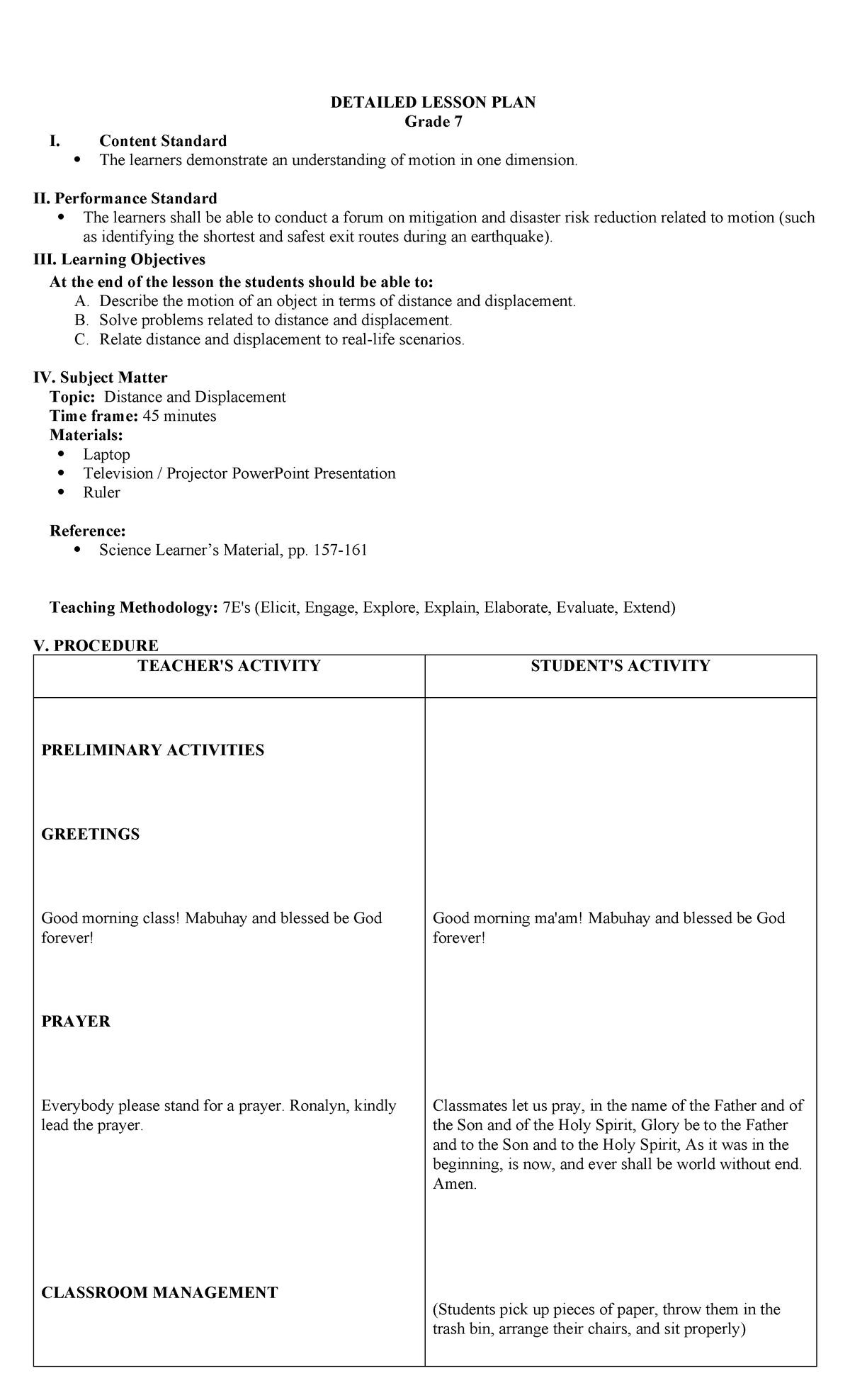 Magistrado-Grade 7 Lesson Plan on Distance & Displacement - Studocu